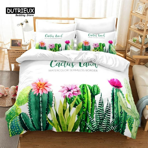 Chic Cactus Bedding Set For Kids Teen r Cartoon Green Plants Succulents ...