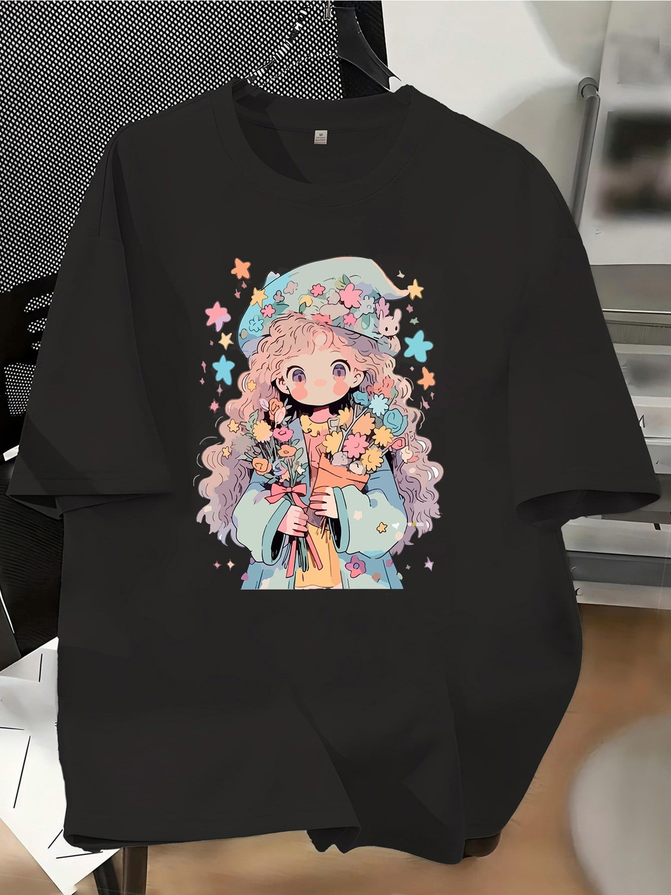 Chic Cartoon Print T-Shirt for Women - Casual Crew Neck, Short Sleeve ...