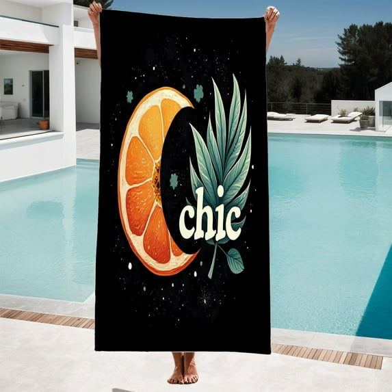Chic Celestial Beach Towel - Vibrant Orange Green Leaf Design Stylish ...