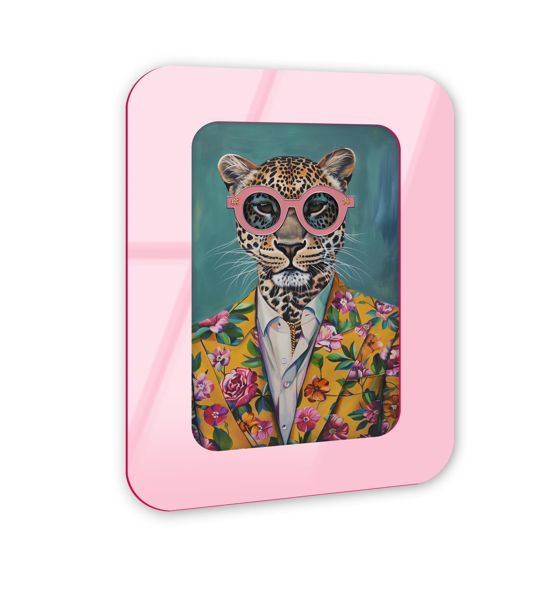 Chic Cheetah Maximalist Wall Art – Pink Rounded Acrylic Wall Frame, 19 ...