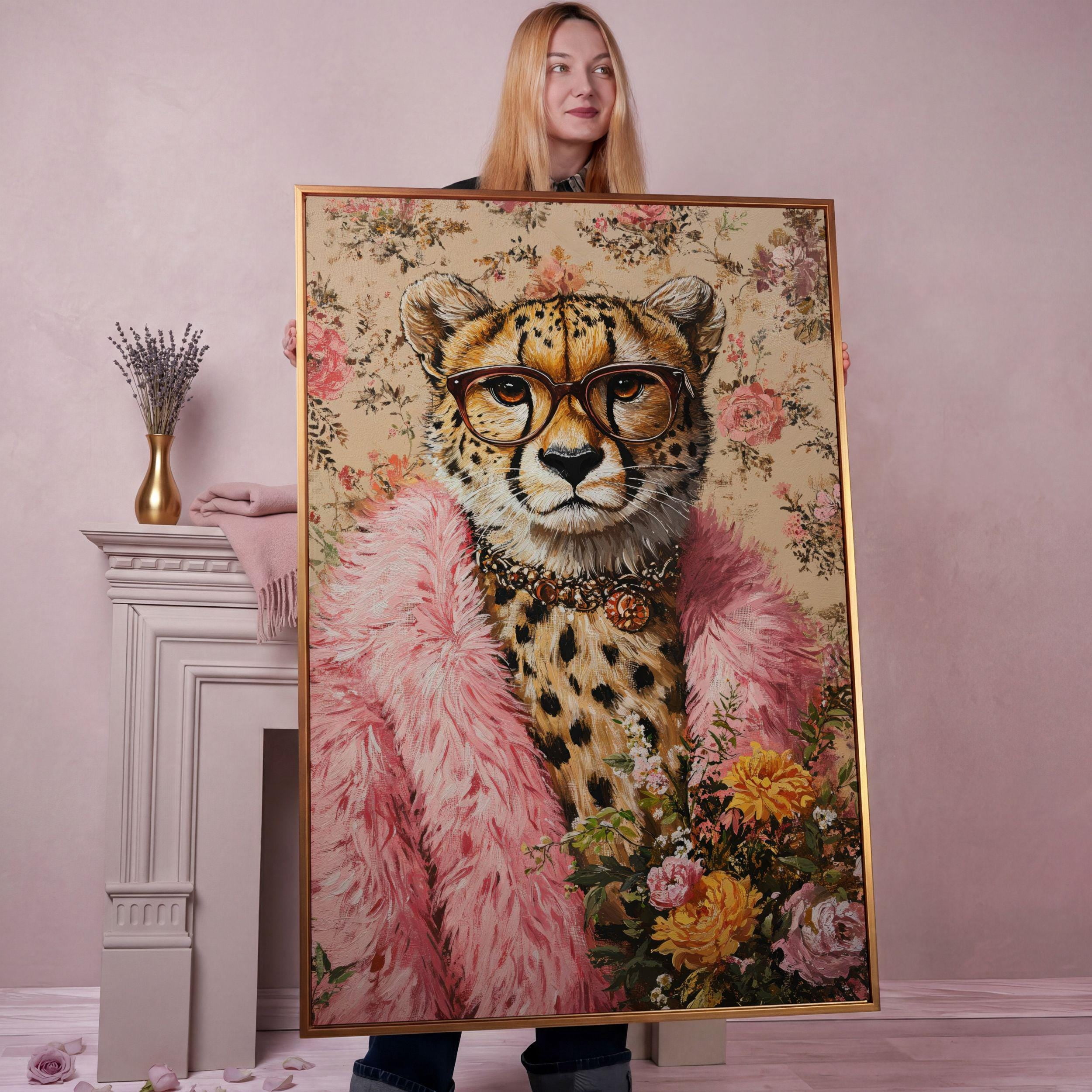 Chic Cheetah With Glasses Poster Vintage Style Wall Decor Physical ...