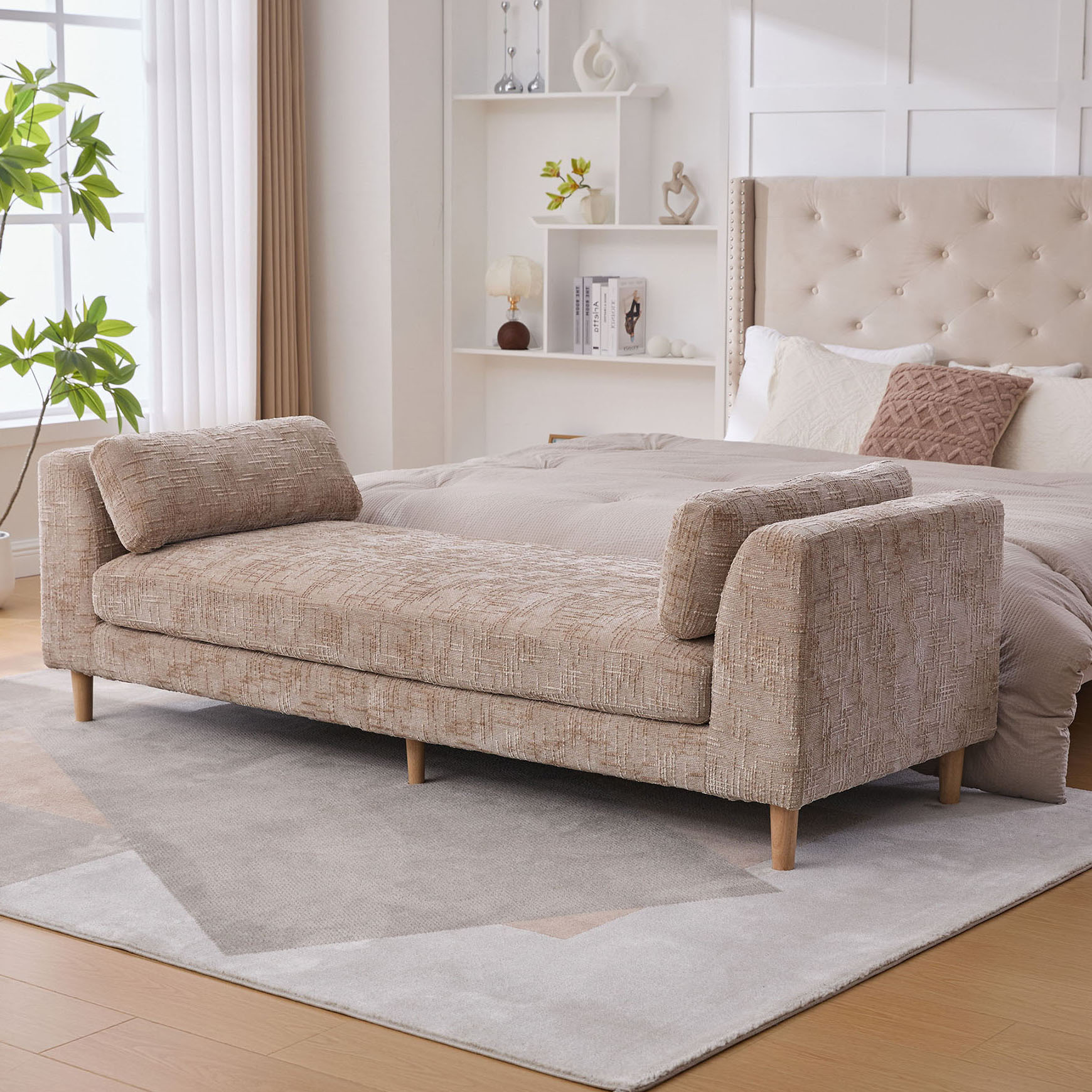 Chic Chenille Floral Print Chaise Lounge with Rubberwood Legs and ...