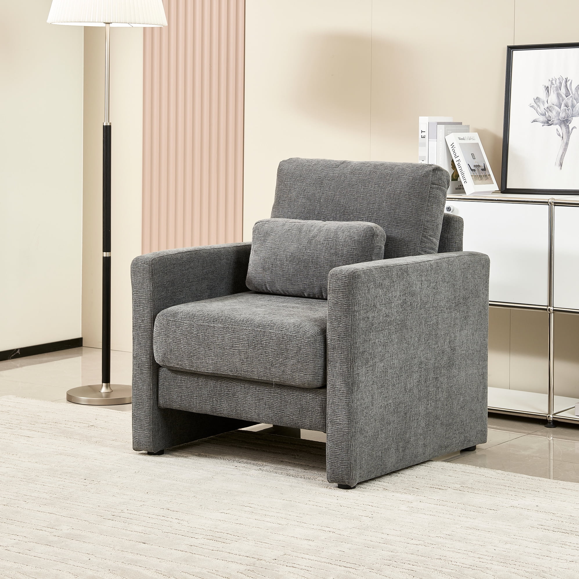 Chic Chenille Upholstered Reclining Chair - Solid Wood Frame ...