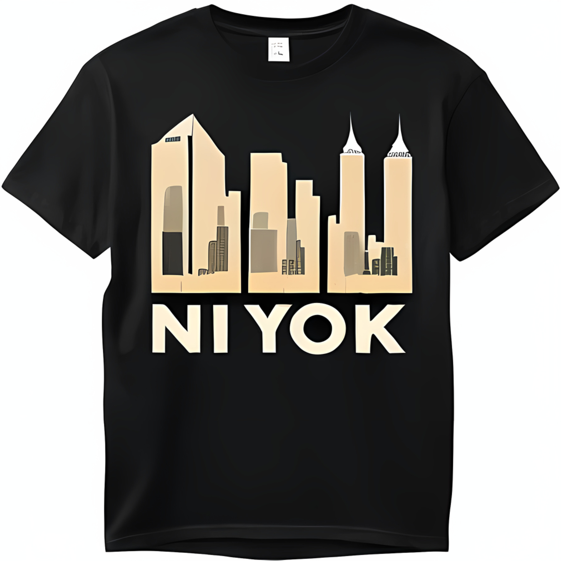 Chic City Skyline Beige Cream Buildings Graphic _ipsyok Black T-Shirt ...