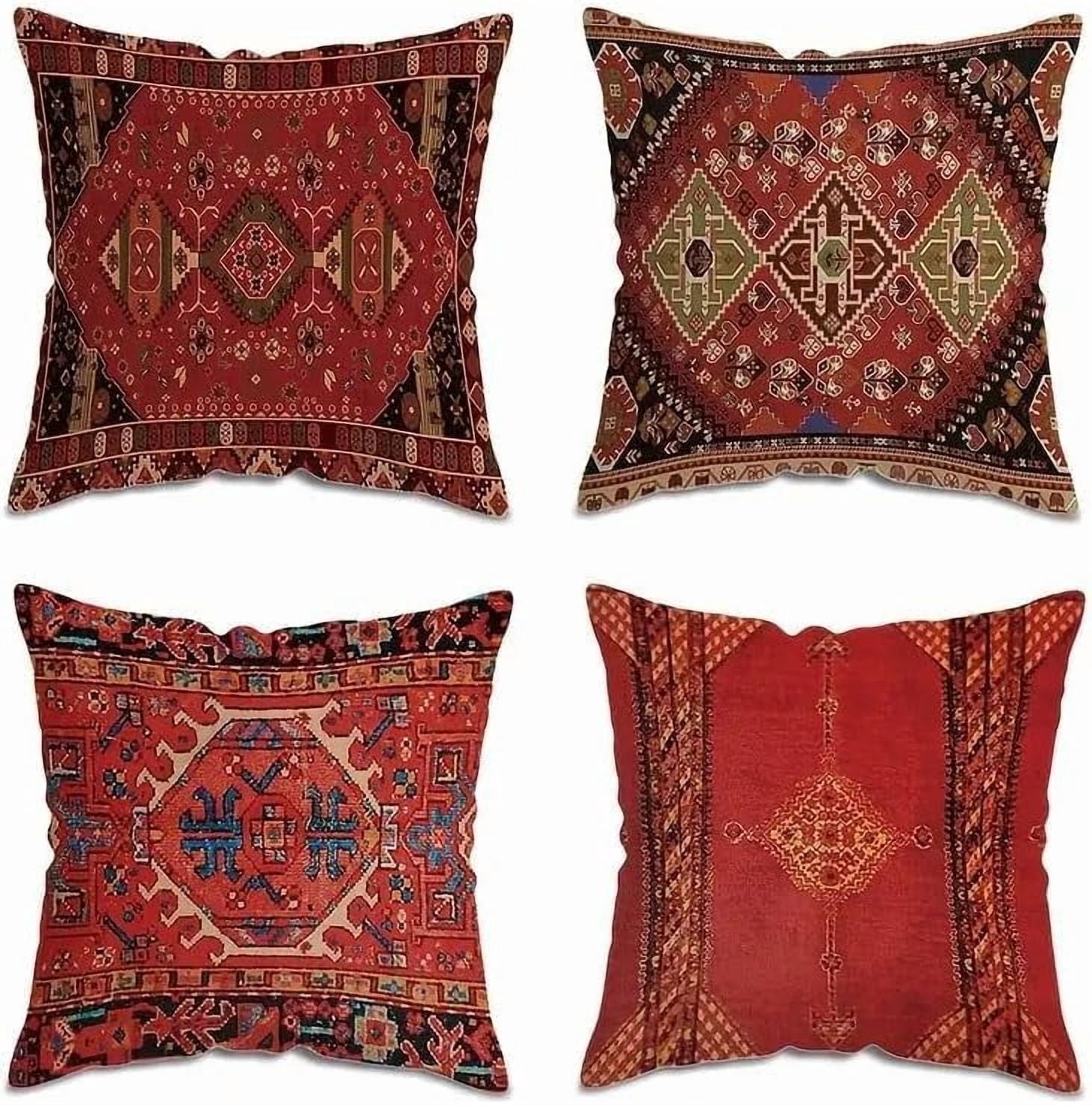 Chic and Colorful Set of 4 Vibrant Oriental Ikat Throw Pillow Covers ...