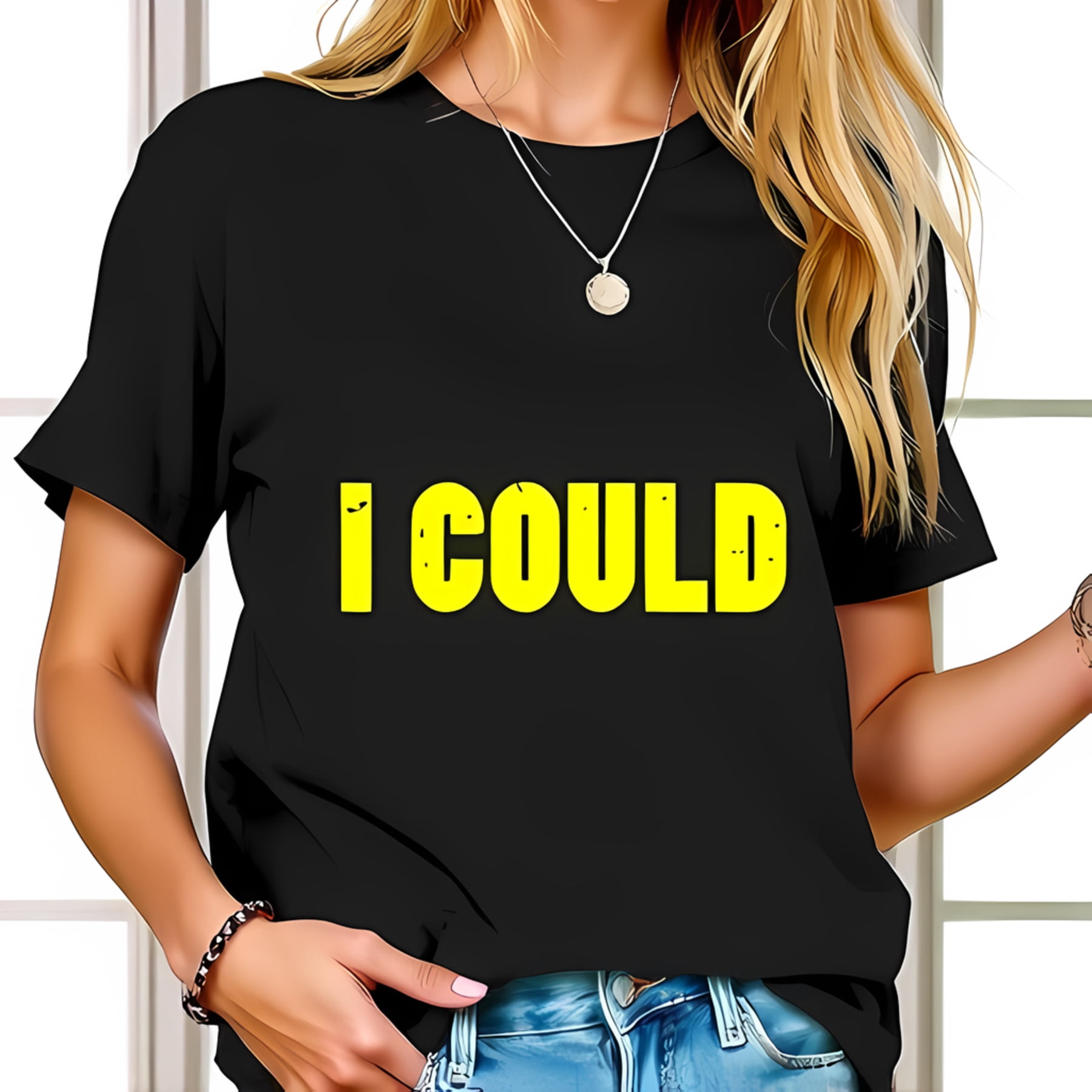 Chic Cotton Short Sleeve T-Shirt for Women - Bold 'I COULD' Graphic in ...