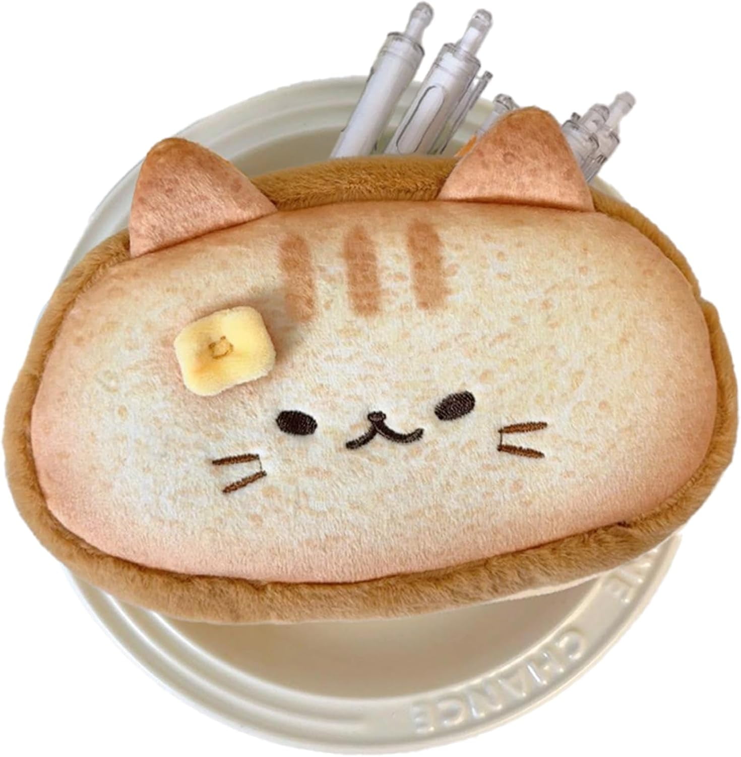 Chic Cream Siamese Cat Toast Design Large Capacity Pen Case - Cute and ...