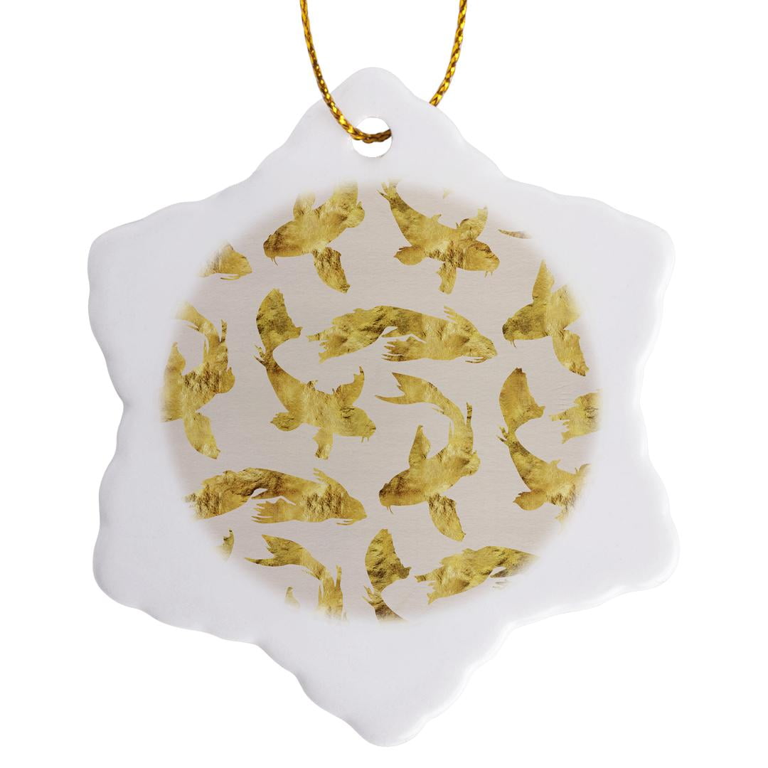 3drose, Chic Digital Gold Koi Fish Pattern, 3 inch Snowflake Porcelain ...