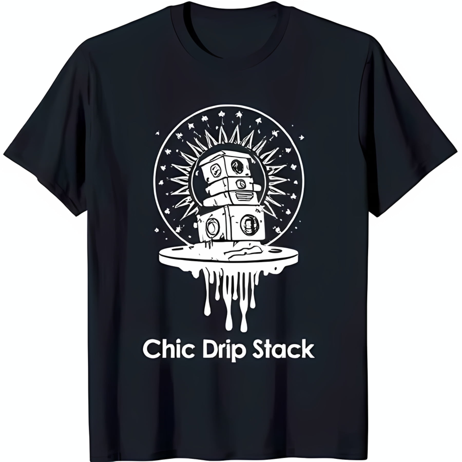 Chic Drip Stack Black T-Shirt Stylish Graphic Design with Dripping ...