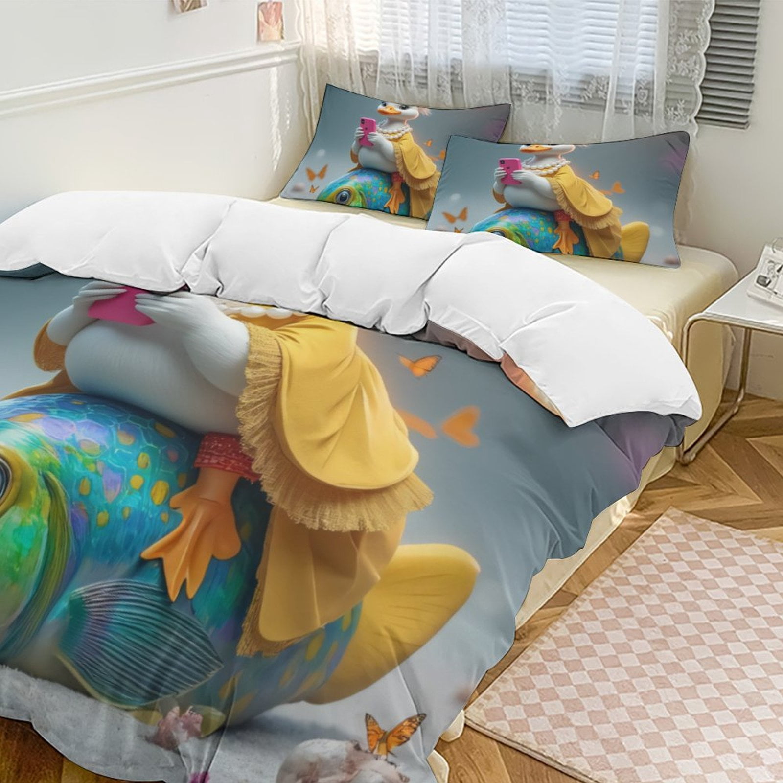 Chic Duck on Fish with Phone 3D Duvet Cover Set Quilt Cover Theme of ...
