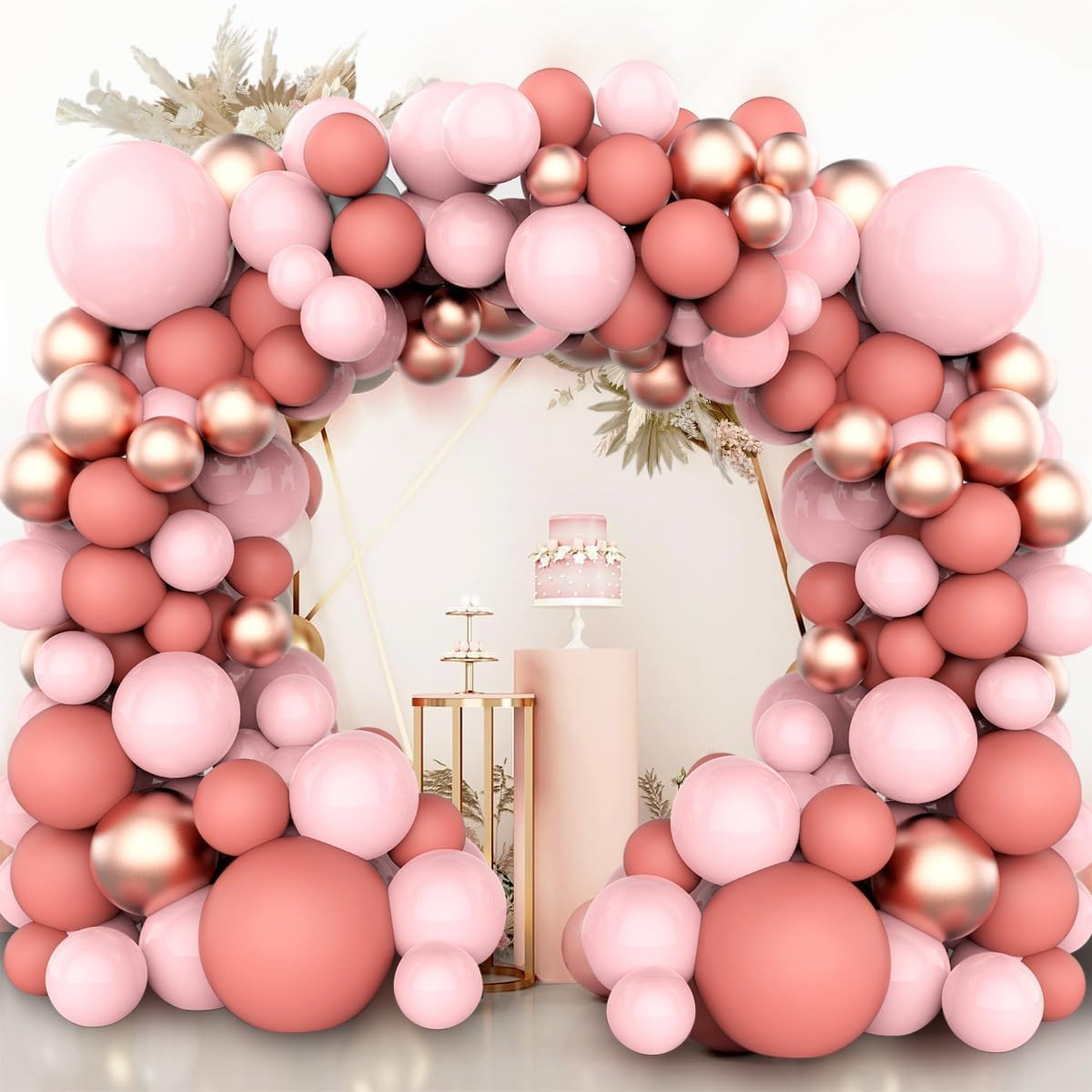 Chic Dusty Pink Balloon Arch Kit - 104pcs Retro Matte and Chrome Rose ...
