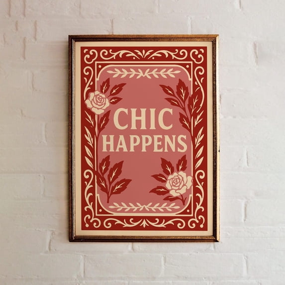Chic Fashion Quote Red Pink Rococo Art Poster, Unframed Canvas 8x10in ...