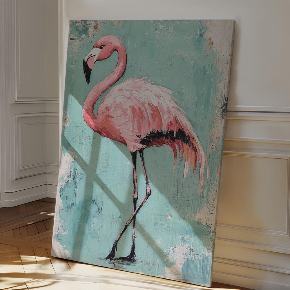 Chic Flamingo Wall Art Graceful Pink Flamingo On Aqua Background For ...