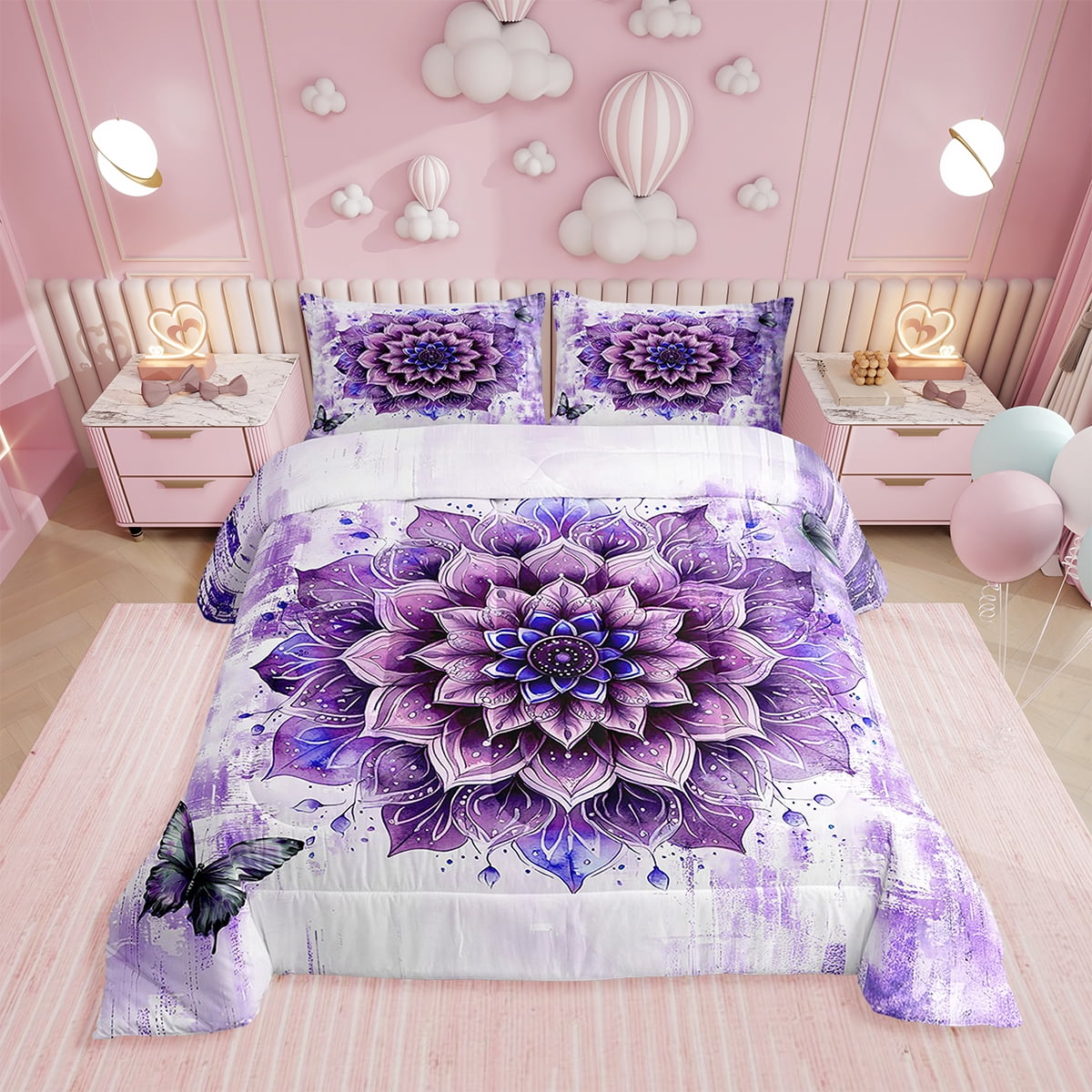 Chic Floral Full Bedding Sets for Girls Women Mandala Flower Comforter ...
