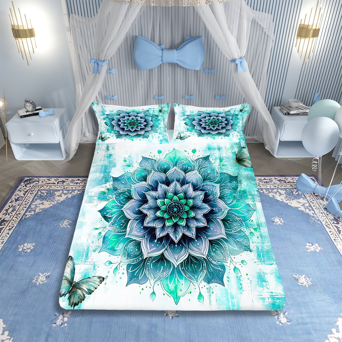 Chic Floral Full Size Sheet Sets for Girls Women Mandala Flower Bed ...