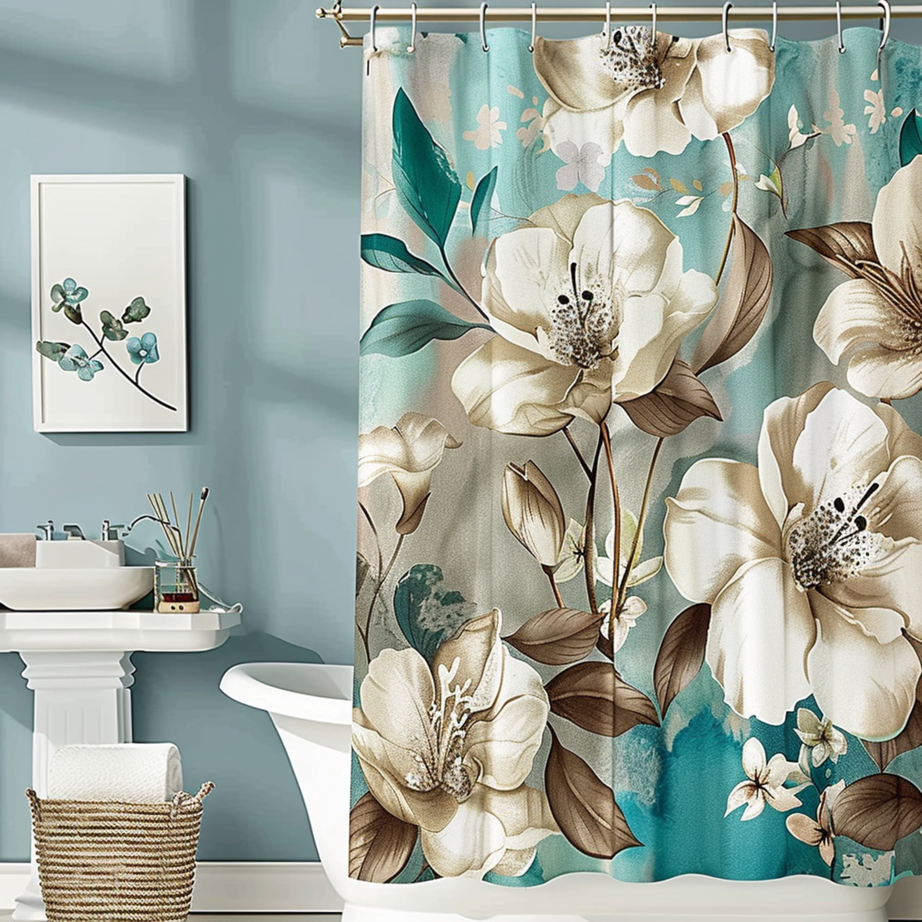 Chic Floral Shower Curtain Collection Elegant Designs In Brown Blue