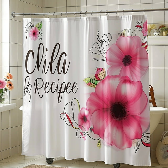 Chic Floral Shower Curtain Elegant Bathroom Decor With Stylish Cursive
