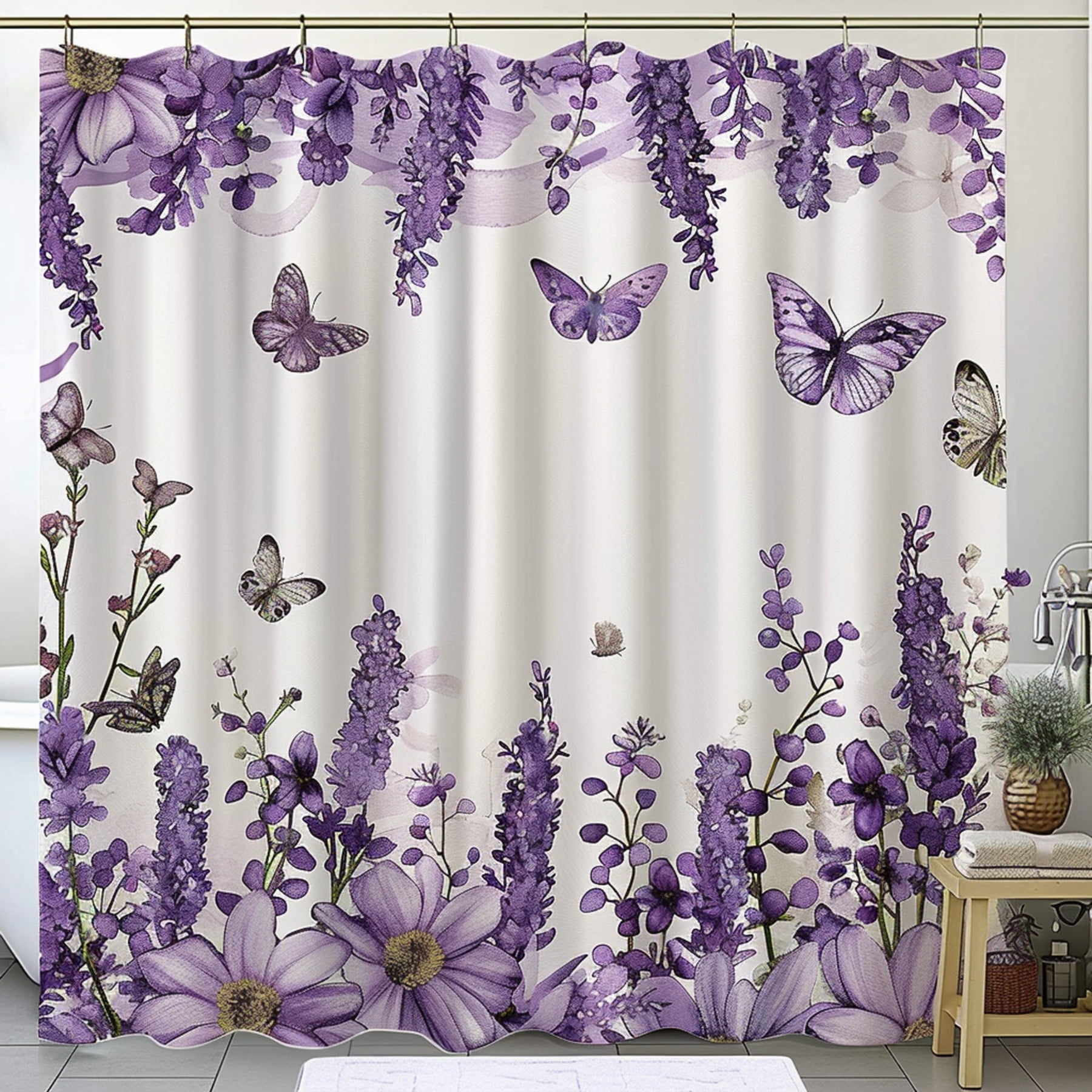 Chic Floral Shower Curtain Elegant Design With Lavender Blossoms And