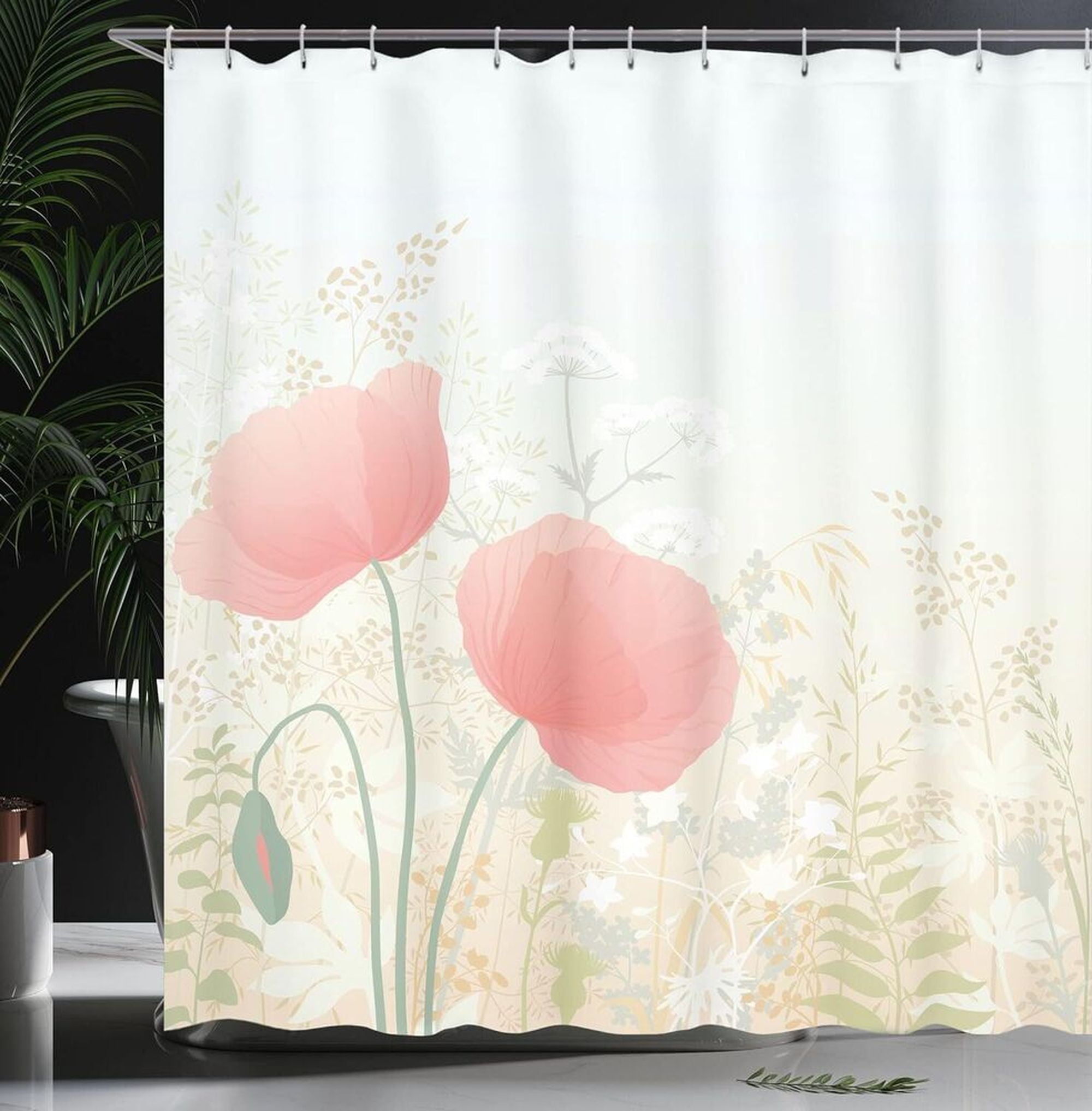 Chic Floral Shower Curtain Set Stylish Flower Bathroom Decor With