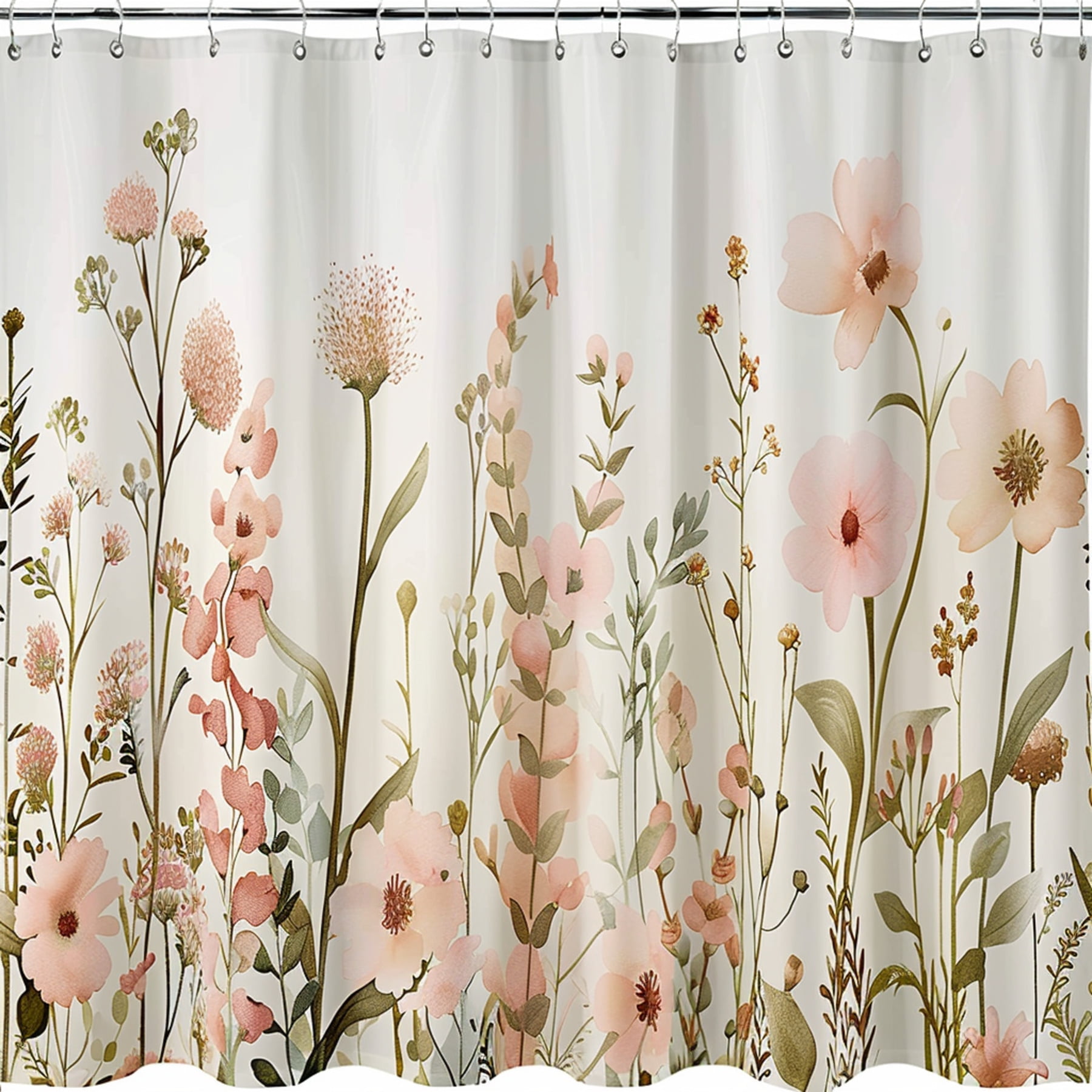 Chic Floral Shower Curtain In Soft Pink And Beige Elegant Bathroom Decor