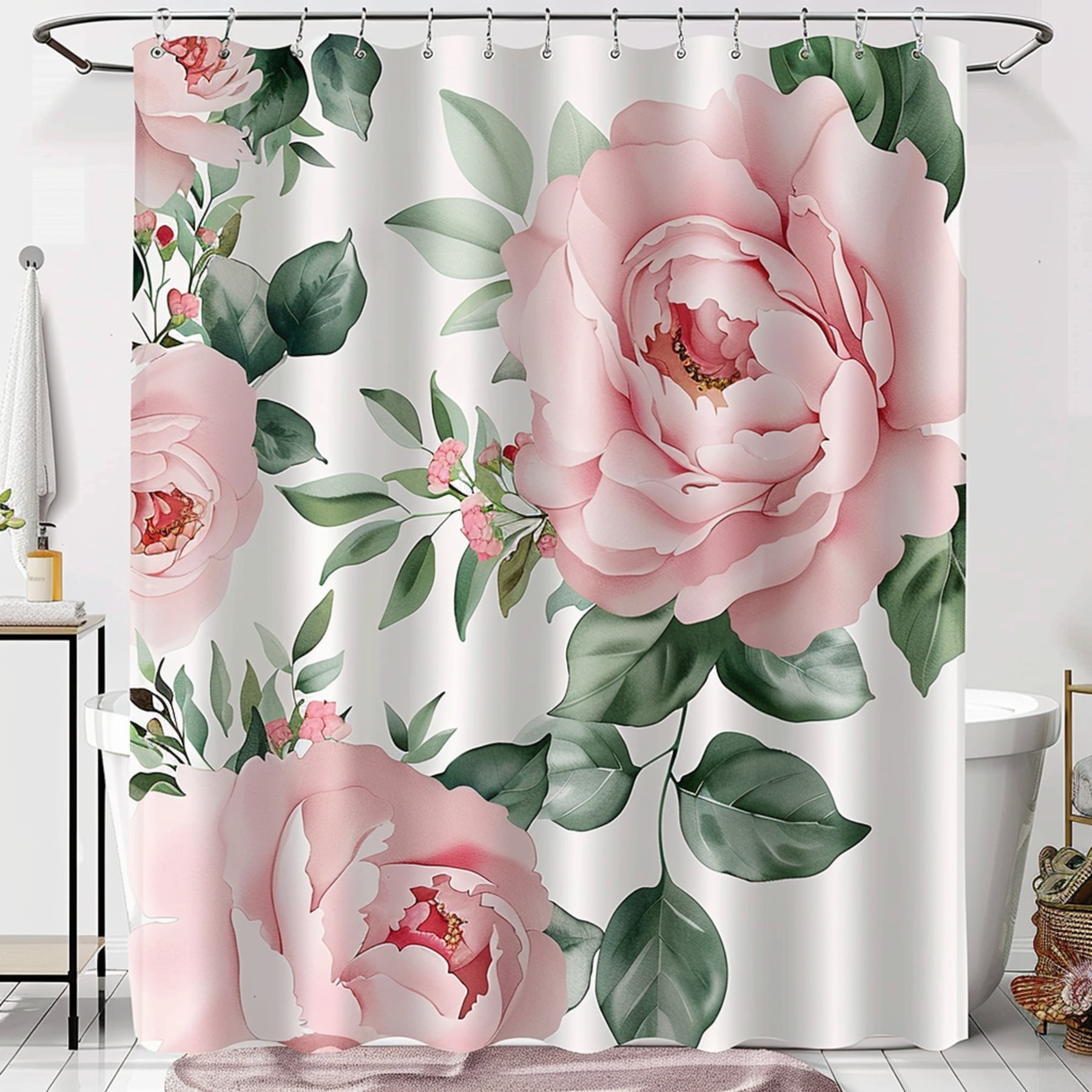 Chic Floral Shower Curtain With Peony Accent Elegant Pink And Red