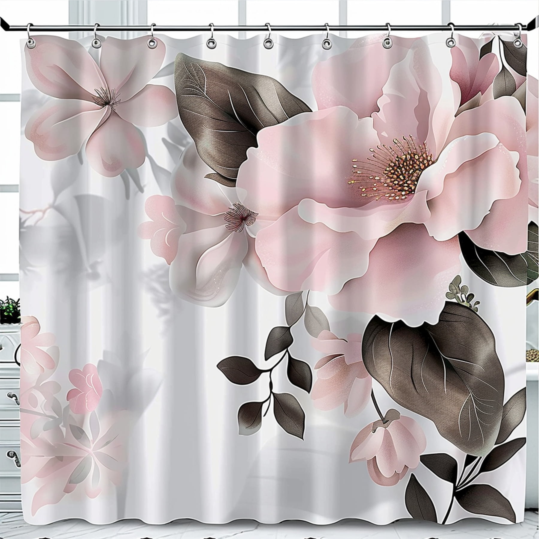Chic Floral Shower Curtain With Silver Grommets Elegant Pastel Flower