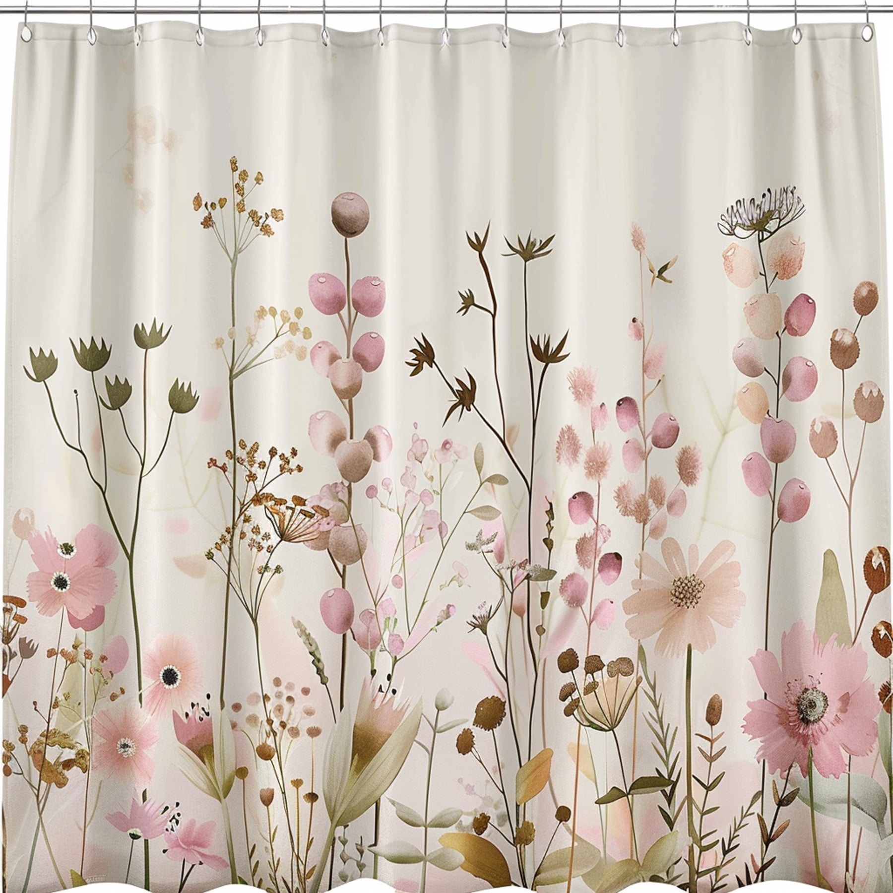 Chic Floral Shower Curtain With Silver Grommets Elegant Wildflower
