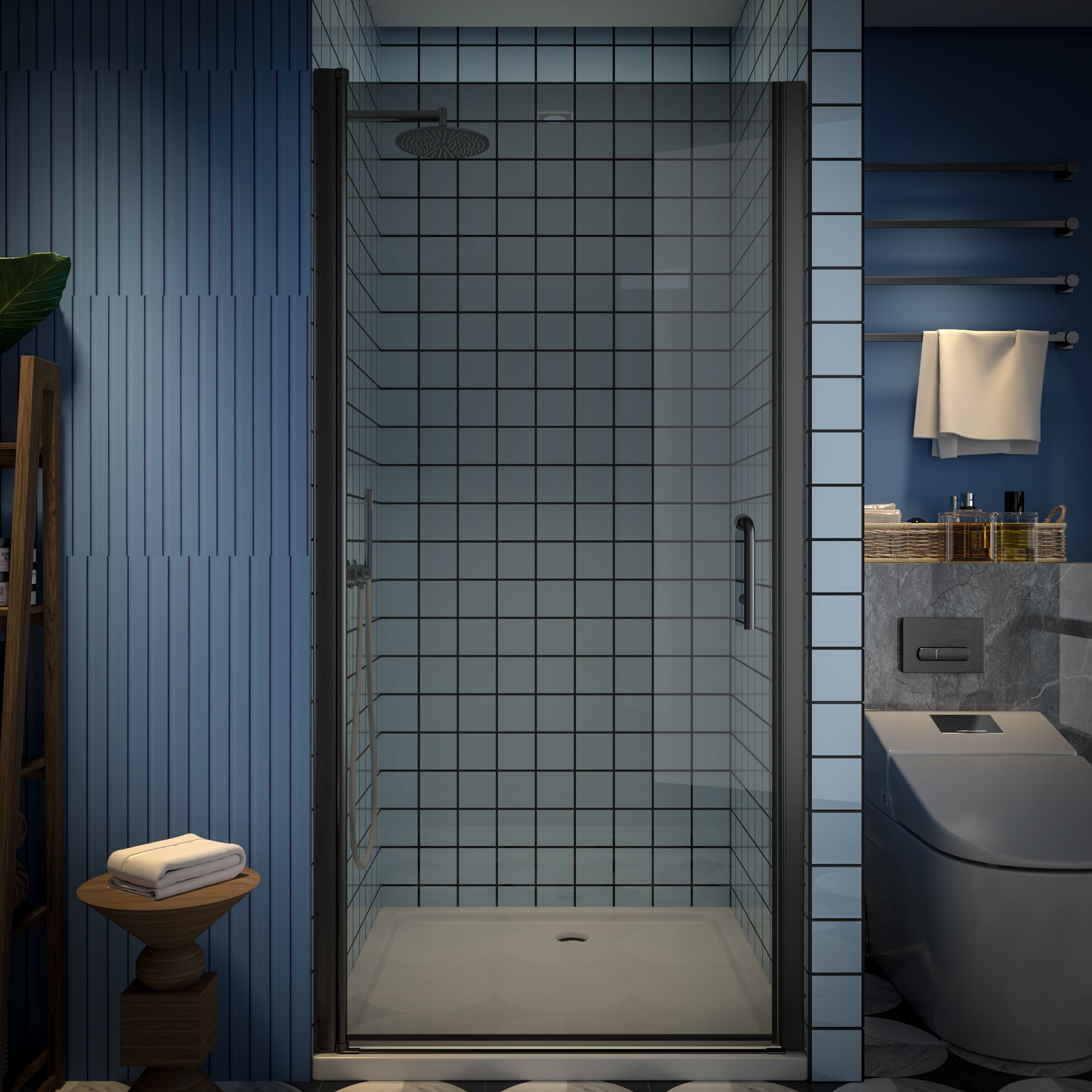 Exbrite Chic Frameless Pivot Shower Door, 36-37.5in W x 72in H, Matte ...