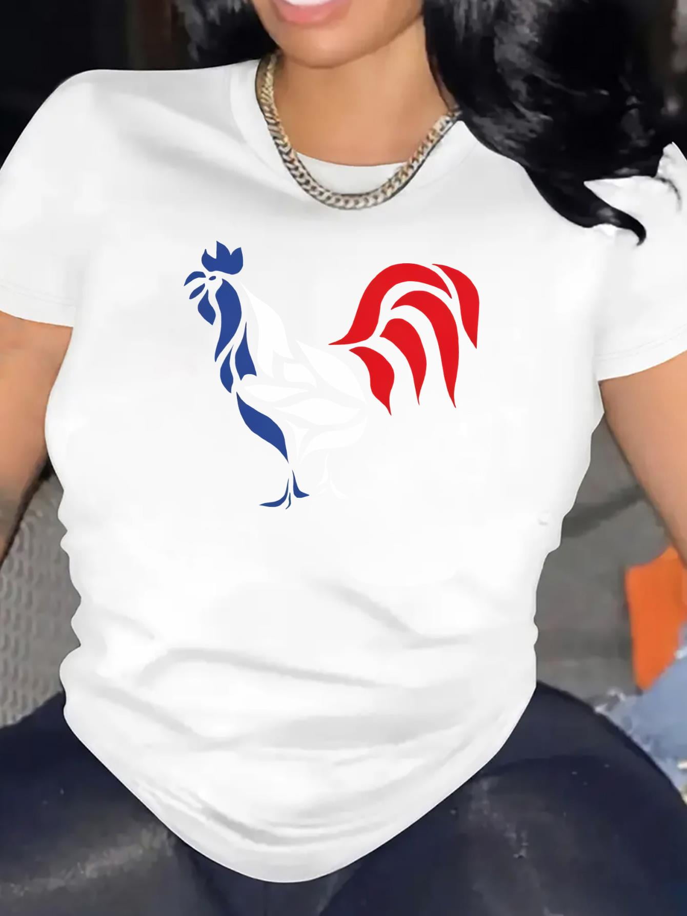 Chic French Rooster Graphic Women's T-Shirt - Casual & Sporty, Machine ...
