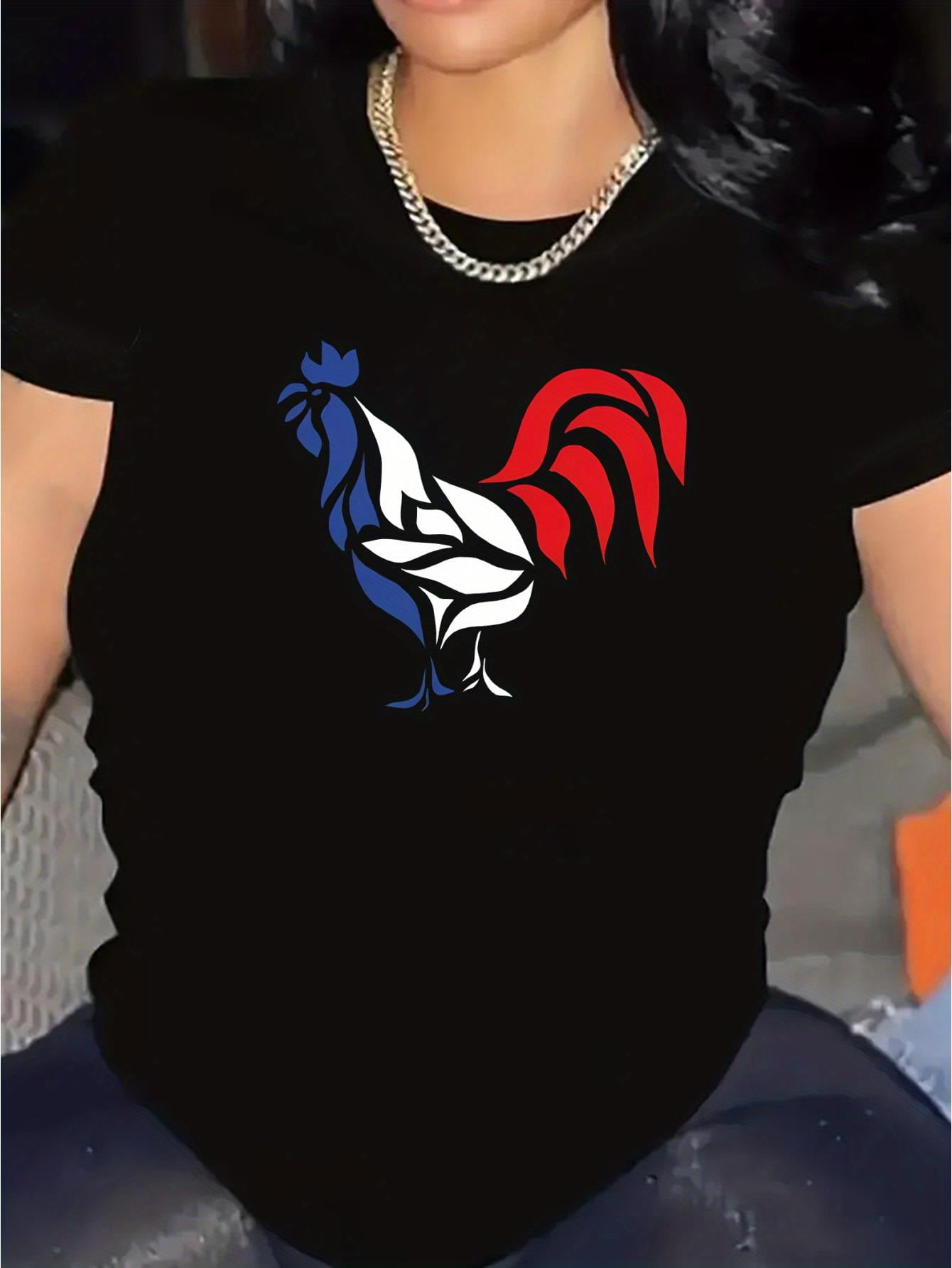Chic French Rooster Graphic Women's T-Shirt - Casual & Sporty, Machine ...
