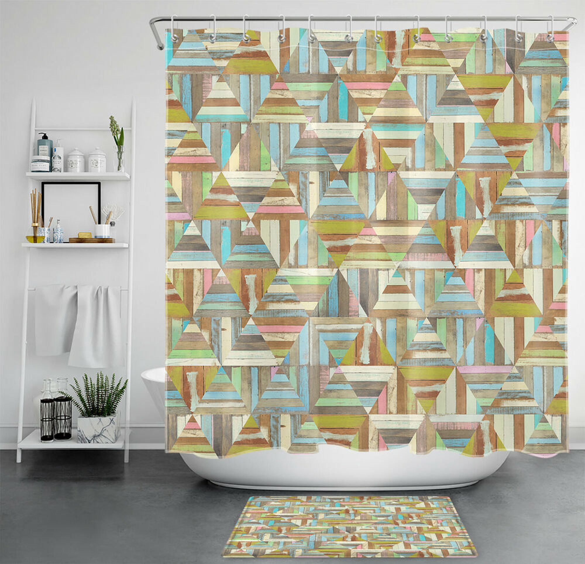 Rustic Farmhouse Wood Board Shower Curtain Geometric Patterns For ...
