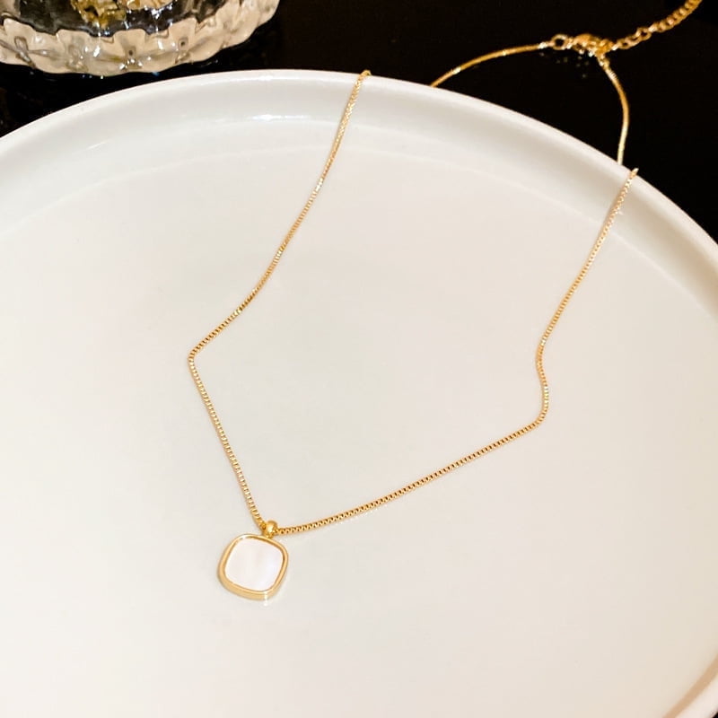 Chic Gold Chain Necklace with Open Rectangular Pendant and White ...