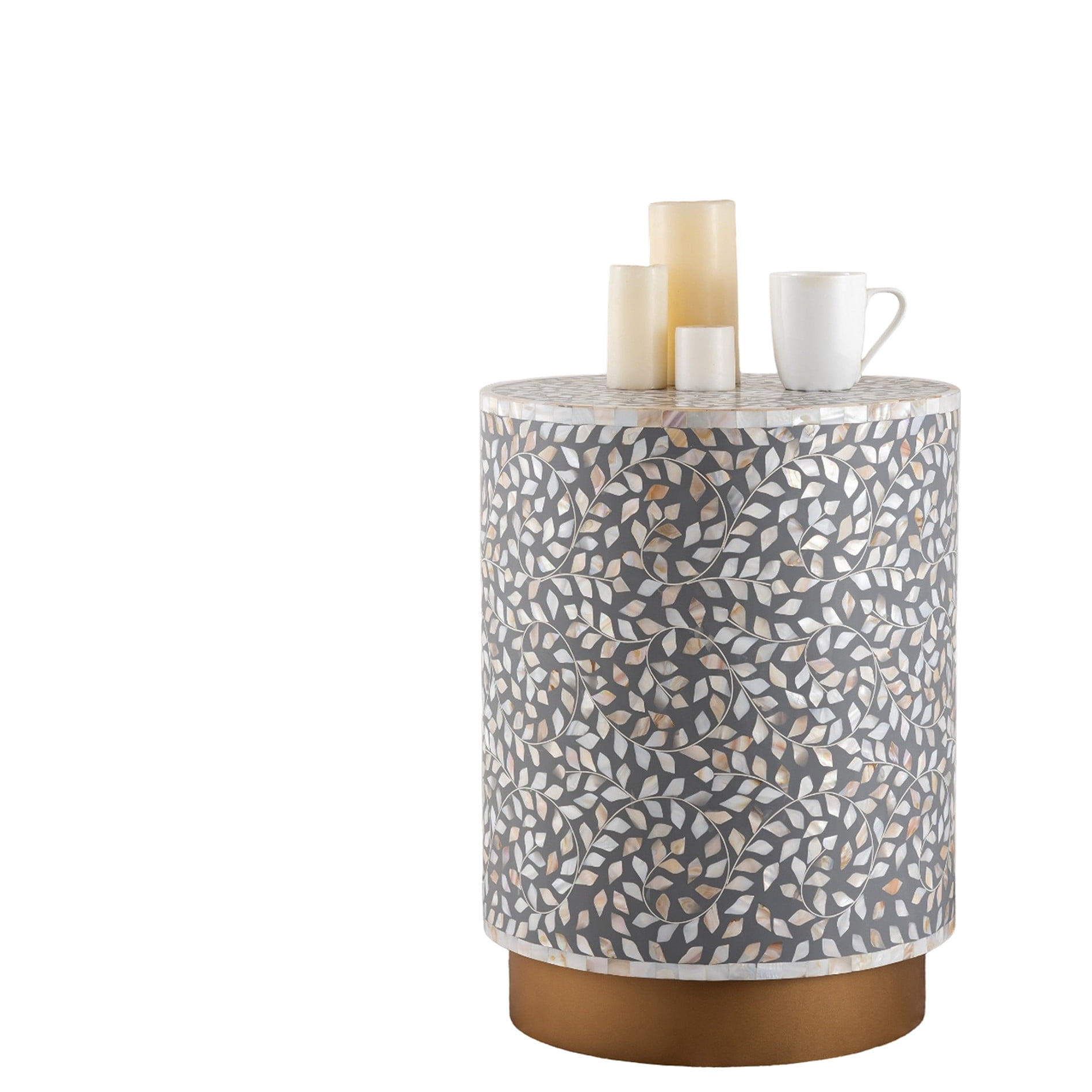 Chic Gray End Table Showcasing Shell Details And Construction Radiant ...