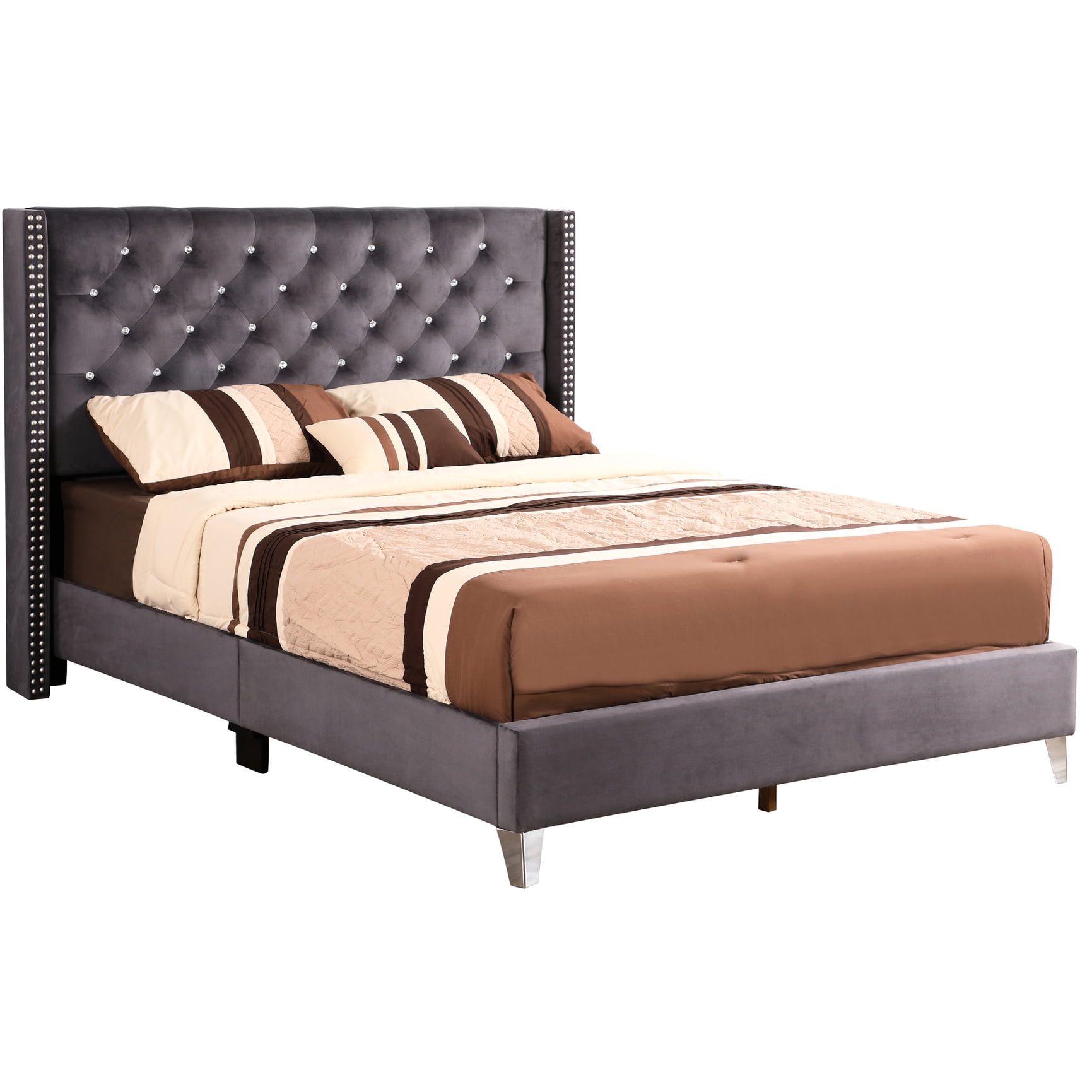 Chic Gray Queen Bed With Upholstered Comfort - 86"d X 66"w 50"h Frame ...