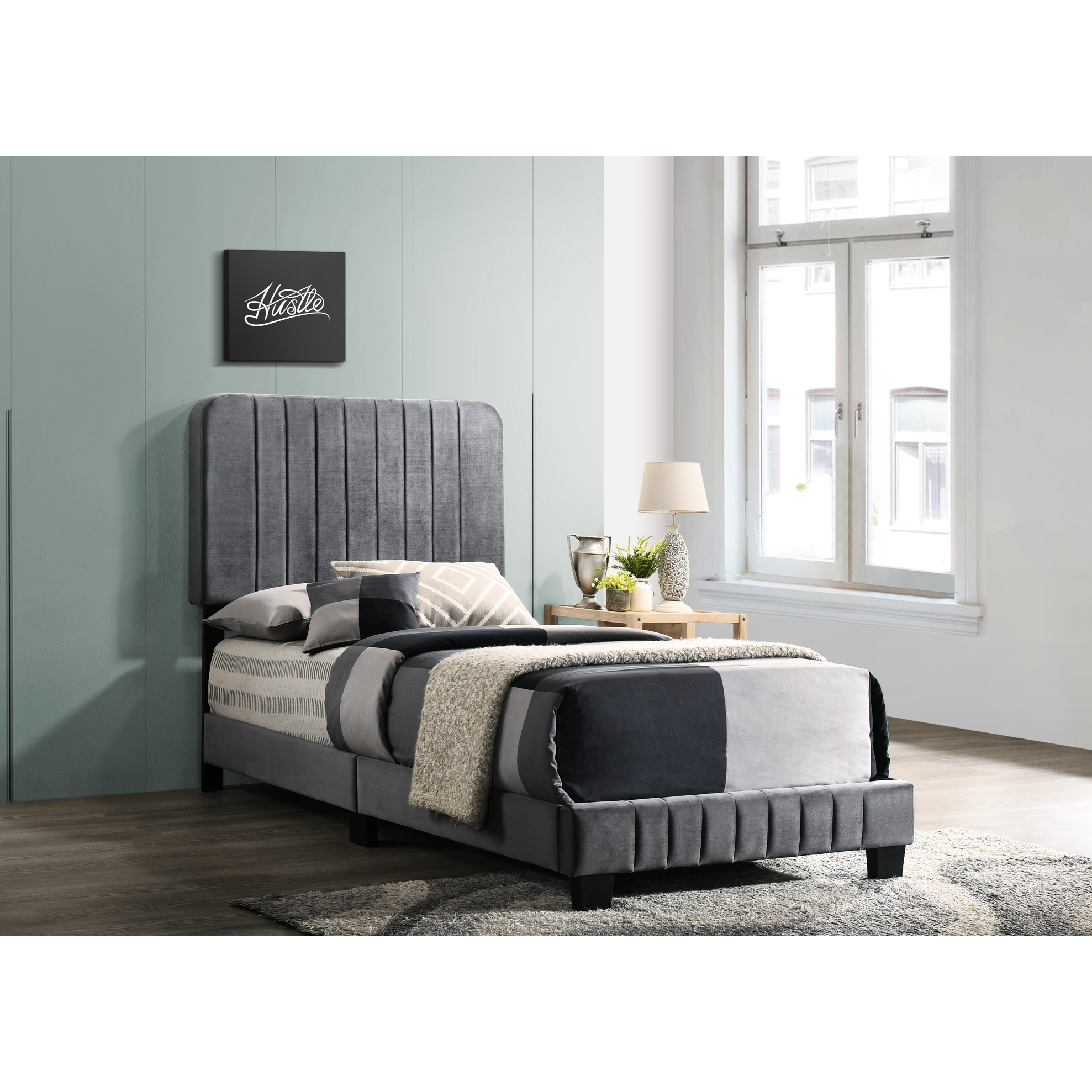Chic Gray Twin Bed - 48"h X 43"w 81"d, Made From Robust Materials For A ...