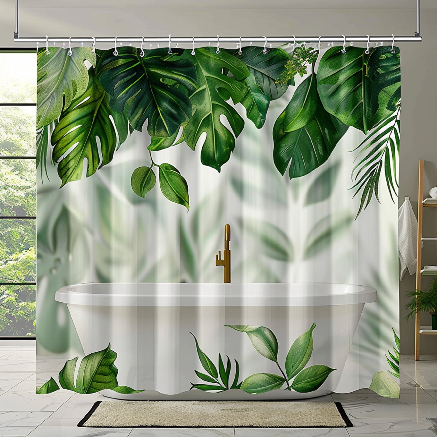Chic Green Leaf Shower Curtain Refresh Your Bathroom With
