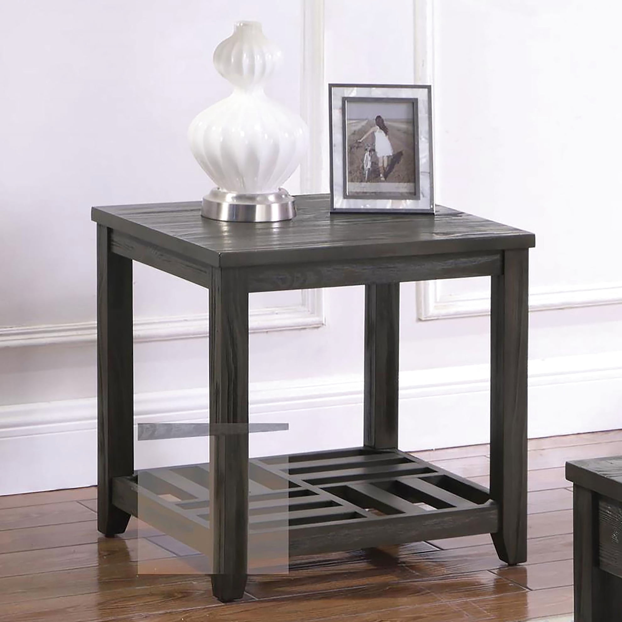 Chic Grey End Table With Tapered Leg Detail - 22 Inches High X Wide 20 Deep Stylish Rectangular ...