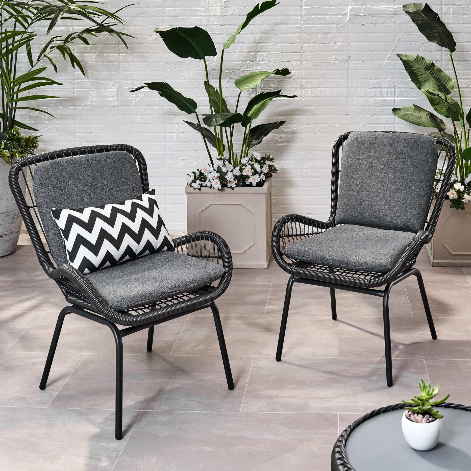 Chic Grey Iron Frame Chairs With Woven Detail And Comfortable Padding ...