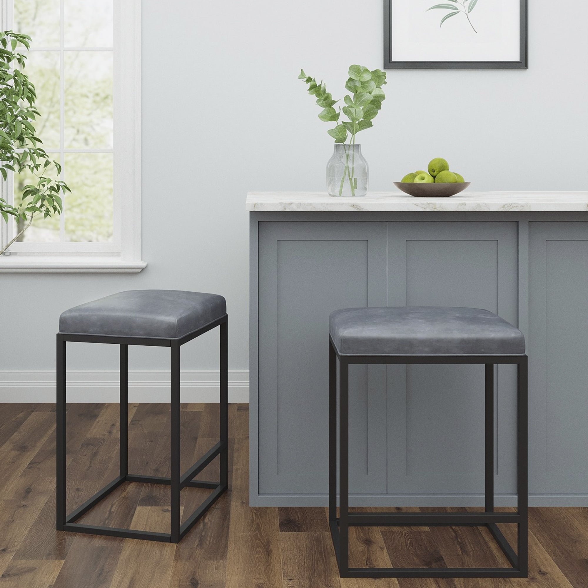 Chic Grey Metal Bar Stools - Set of 2 | Sleek, Durable, and Comfortable ...