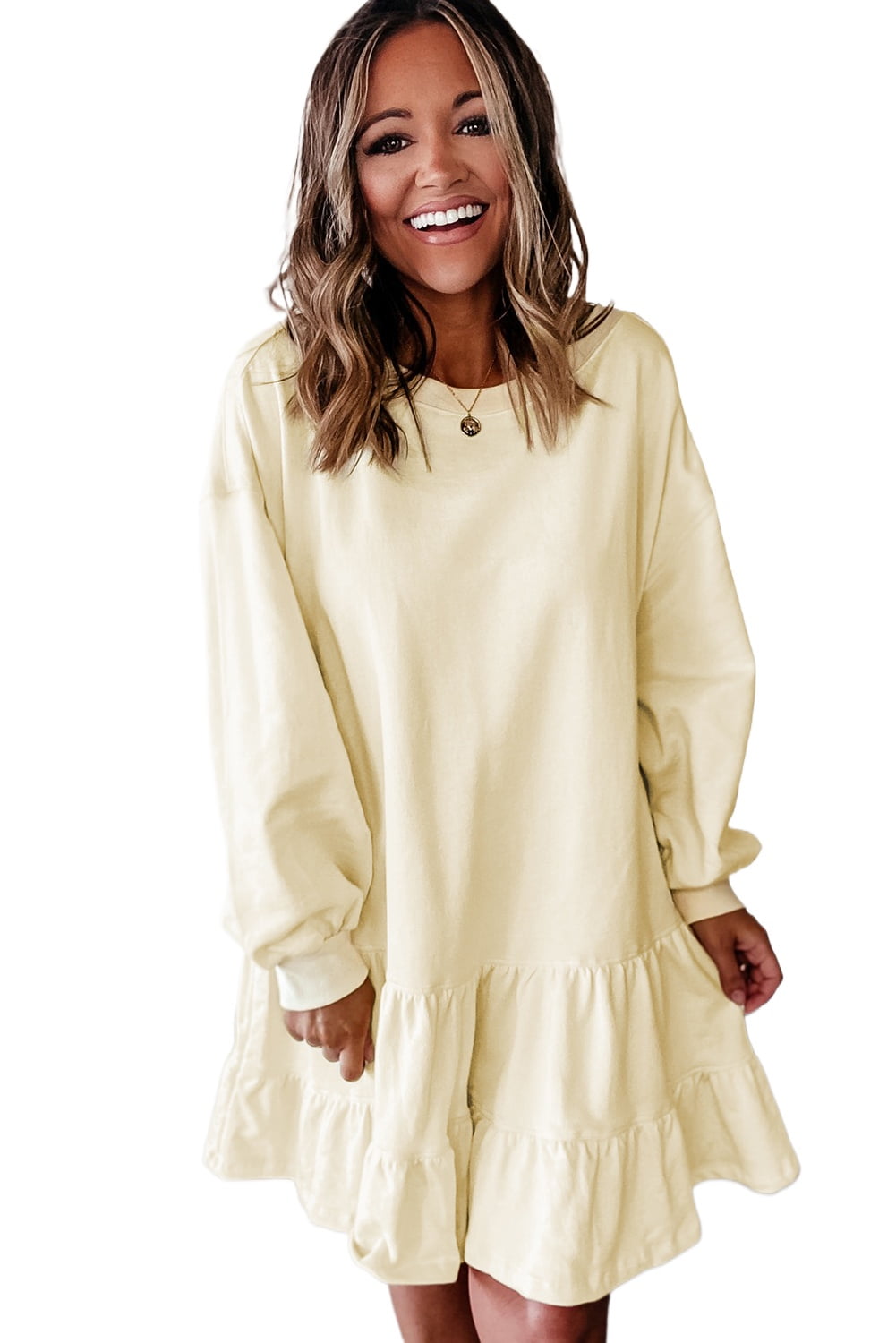 Chic H-Line Silhouette Solid Color Mini Dress for Autumn - Round Neck ...