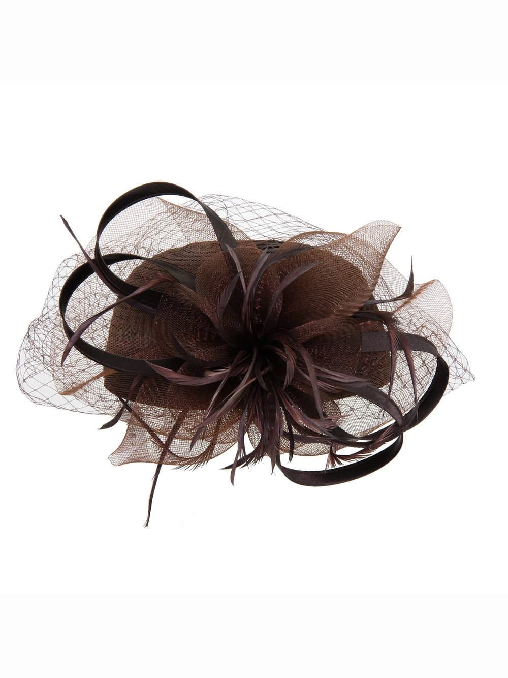 Chic Headwear Satin Braid Pill Box w/ Mesh and Feathers - Brown ...