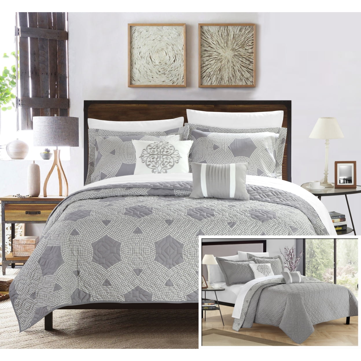 Chic Home 4/5 Piece Xanadu Hexagon Quilted Embroidered With ...
