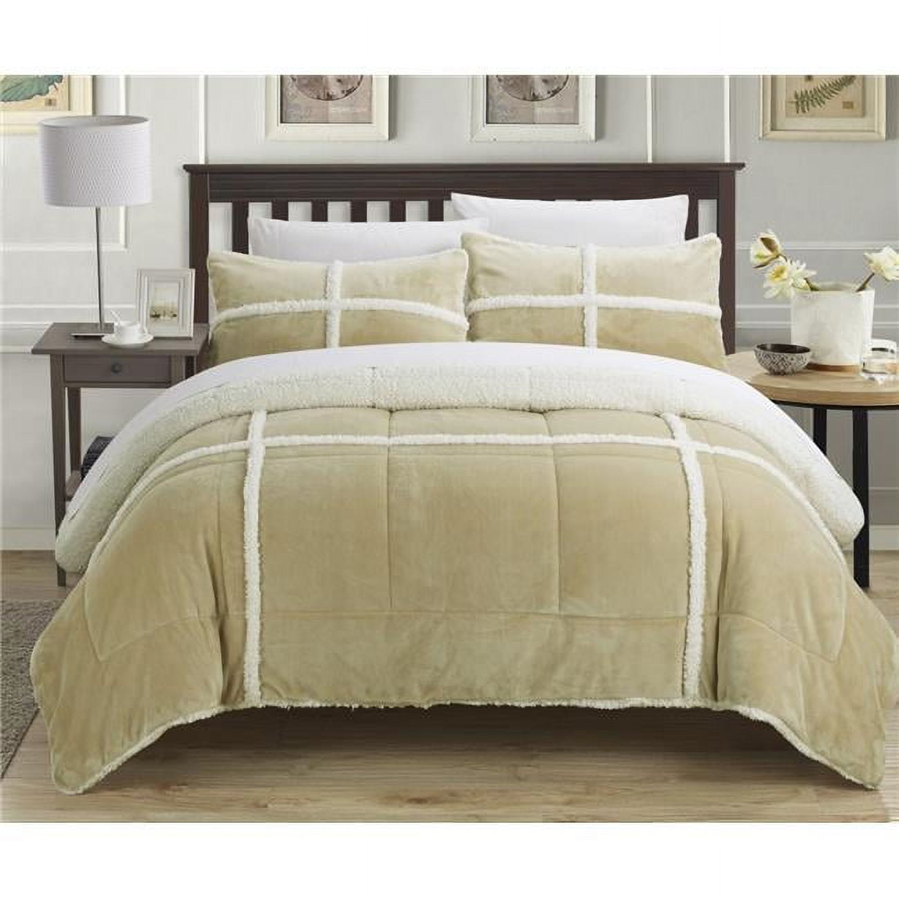 Chic Home 7 Piece Cindy Mink Sherpa Lined Queen Comforter Set, Taupe ...