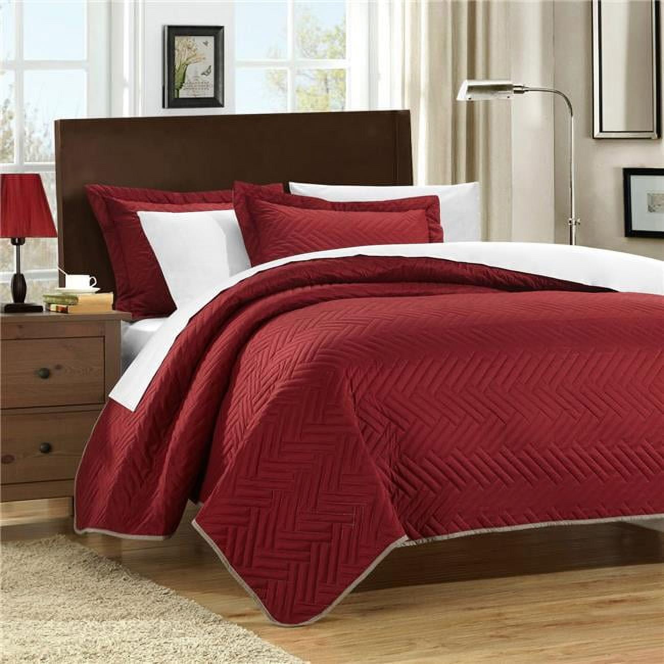 Chic Home 7 Piece Mateo Chevron Blocks King Quilt Set, Red with Sheet ...