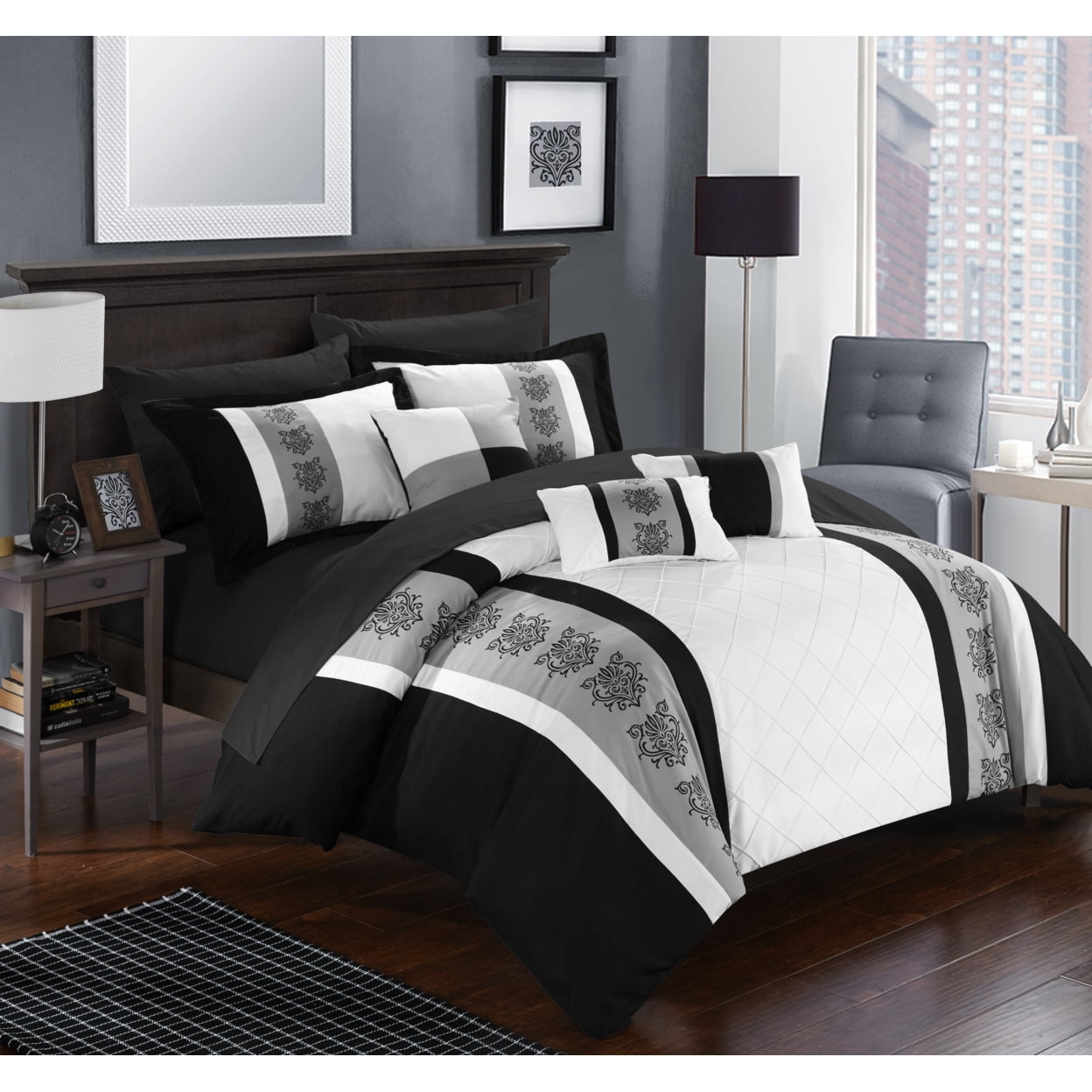 Chic Home 8/10 Piece Adam Pintuck Pieced Color Block Embroidery Bed In ...