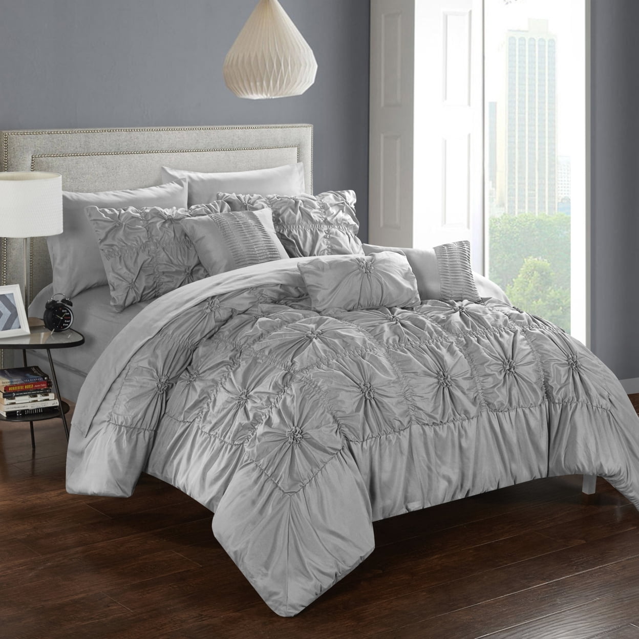 Chic Home 8/10 Piece Sheffield Floral Pinch Pleat Ruffled Designer ...
