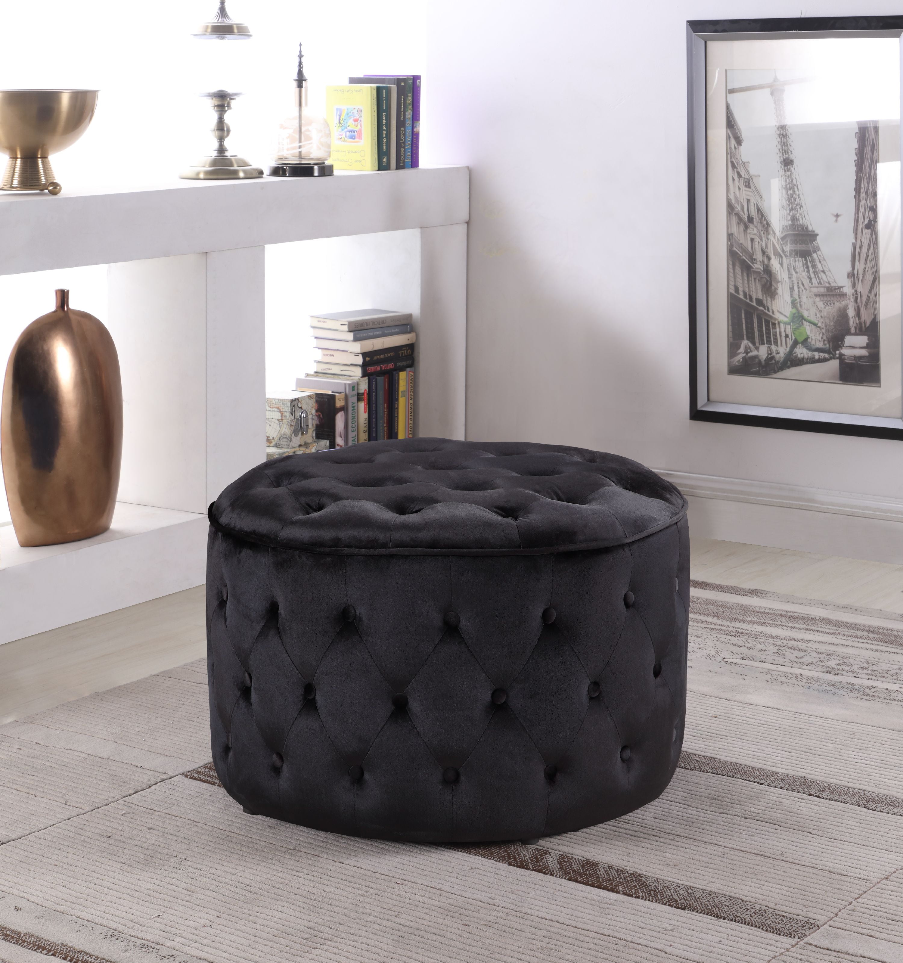 Chic Home Adna Ottoman Button Tufted Velvet Upholstered Round Pouf ...