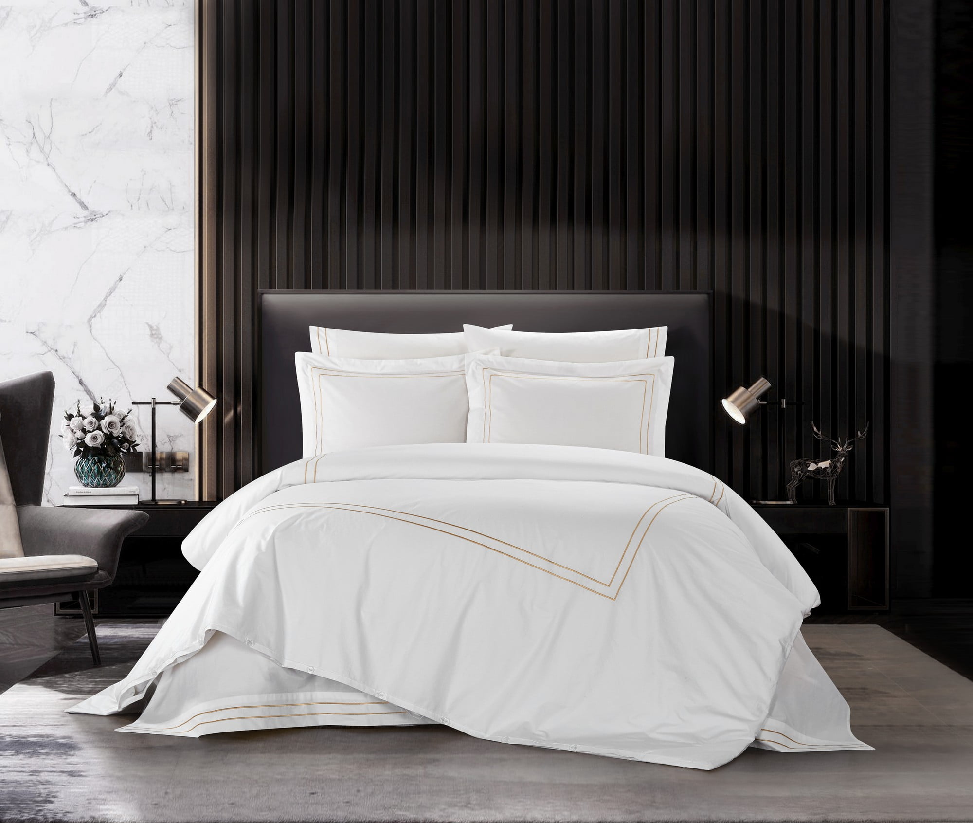 Chic Home Alford Organic Cotton Duvet Cover Set Dual Stripe Embroidered ...