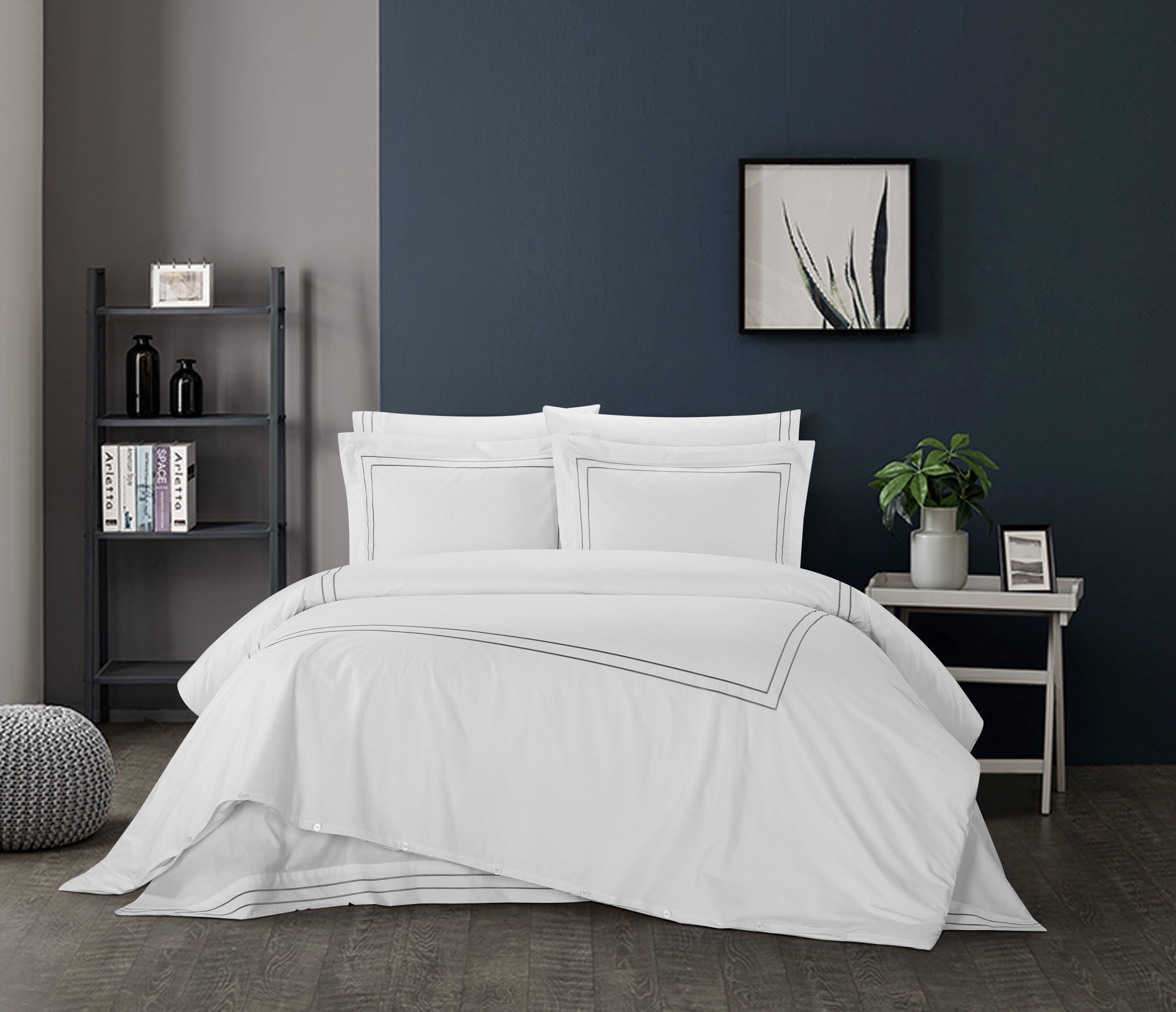 Chic Home Alfy 7-Piece Solid Color Cotton Duvet Set, King, Grey ...