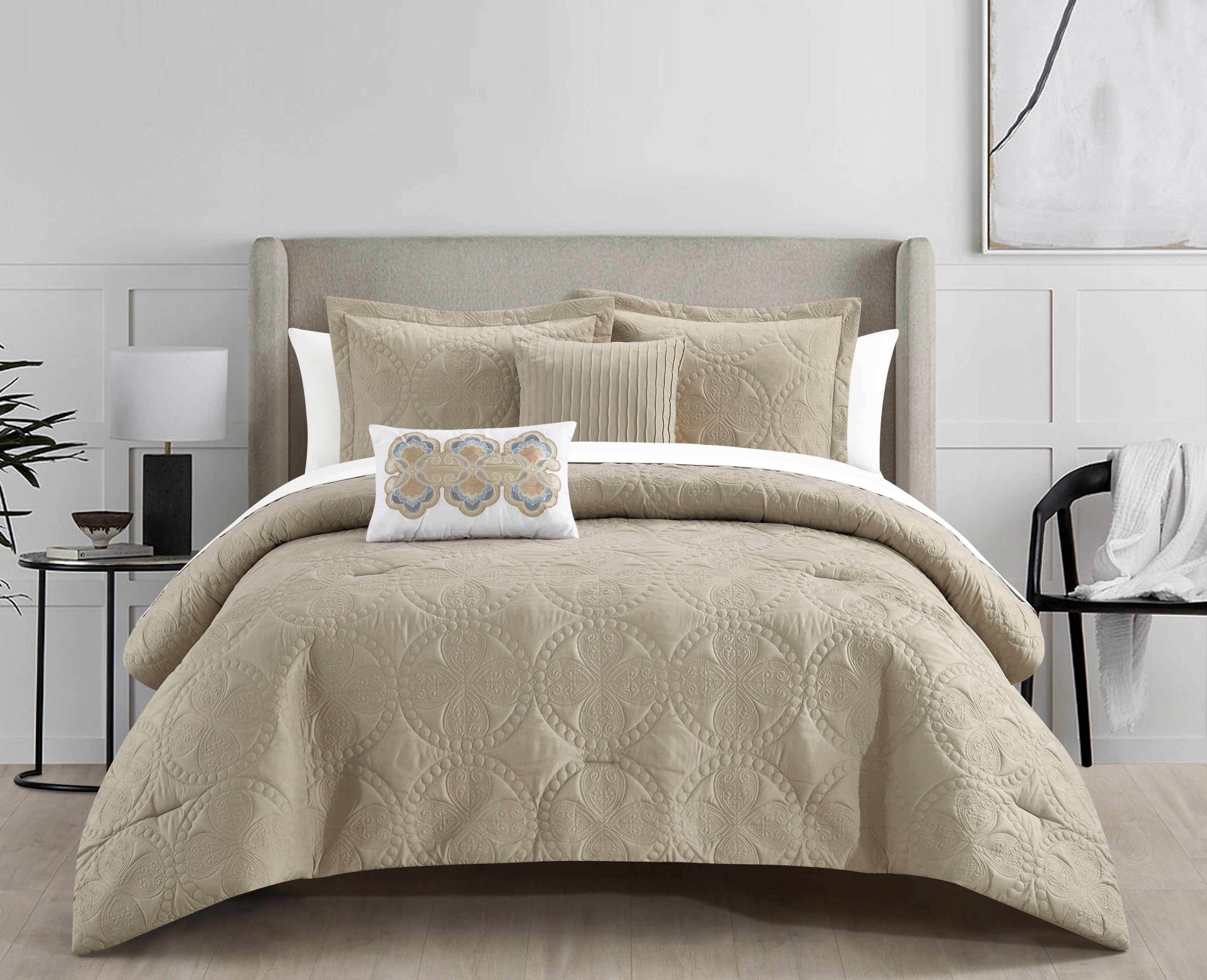 Chic Home Alina 5-Piece Embroidered Comforter Set, King, Beige ...